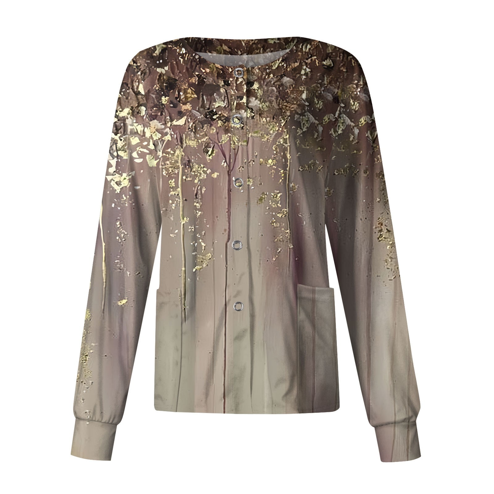 Rlmidhb Button Down Scrub Jackets for Women 2025 Brown Long Floral ...