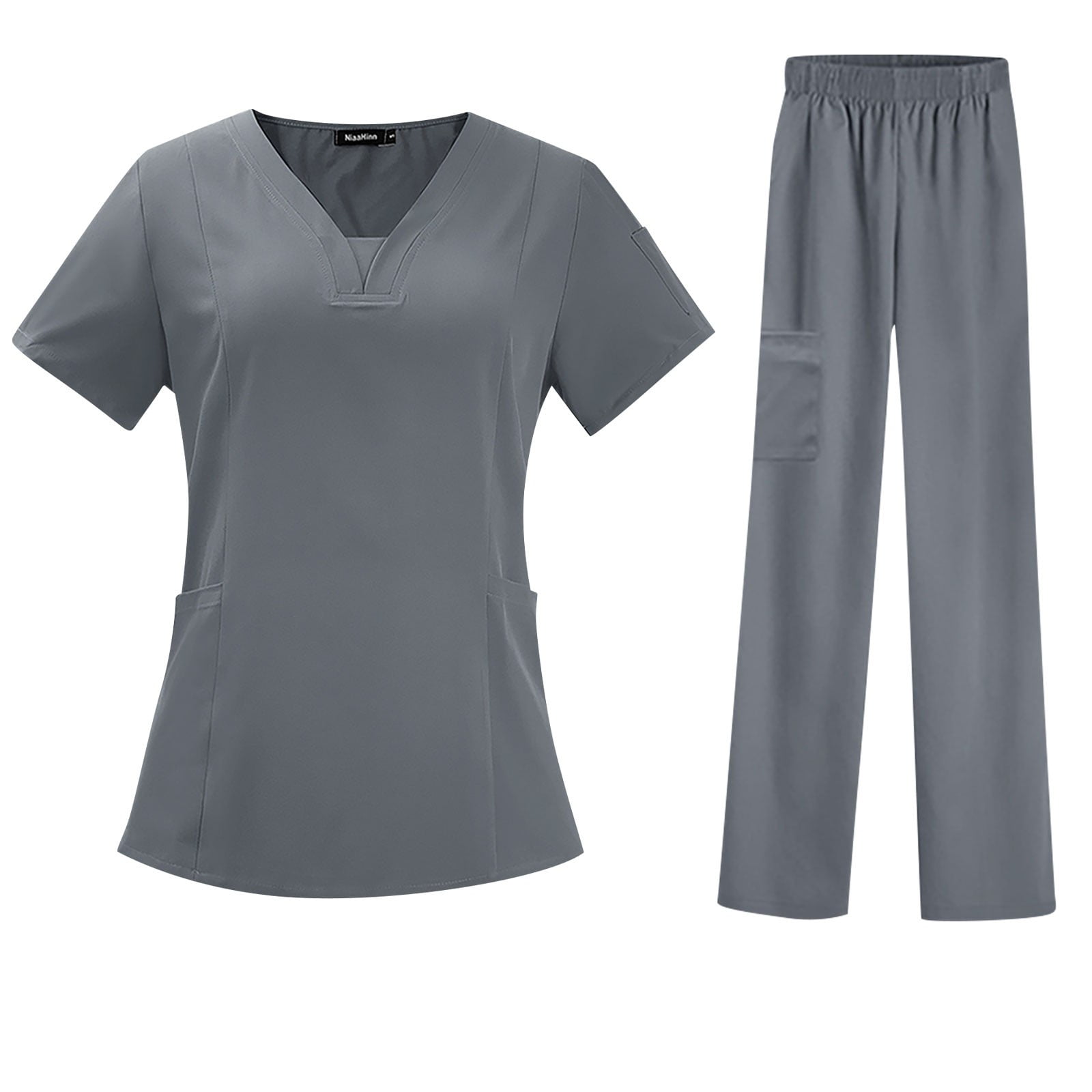 Rlmidhb Gray Scrubs Sets for Women Quick Dry Short Sleeve Solid Color ...