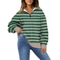 Rlmidhb Green Quarter Zip Pullover for Women 2025 Long Striped Long ...