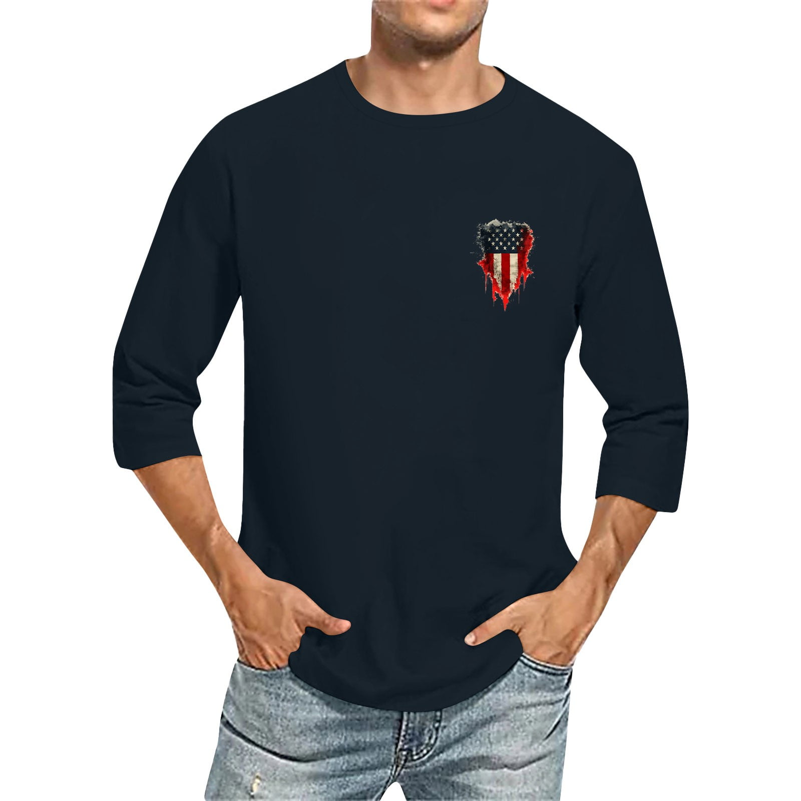 Rlmidhb Independence Day American Flag 3/4 Sleeve Shirts for Men 4th of ...