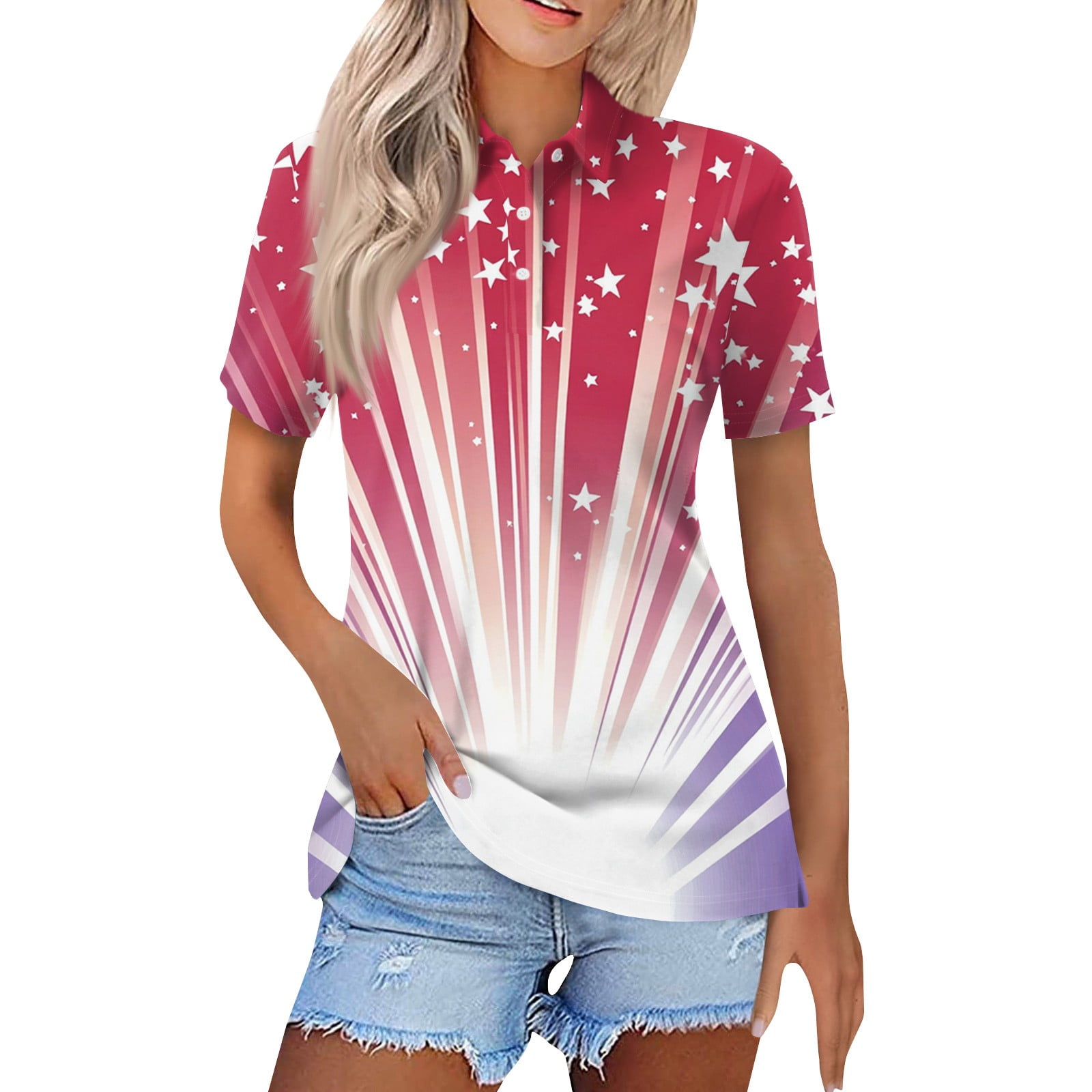 Rlmidhb Independence Day American Flag Polo Shirts for Women 4th of ...