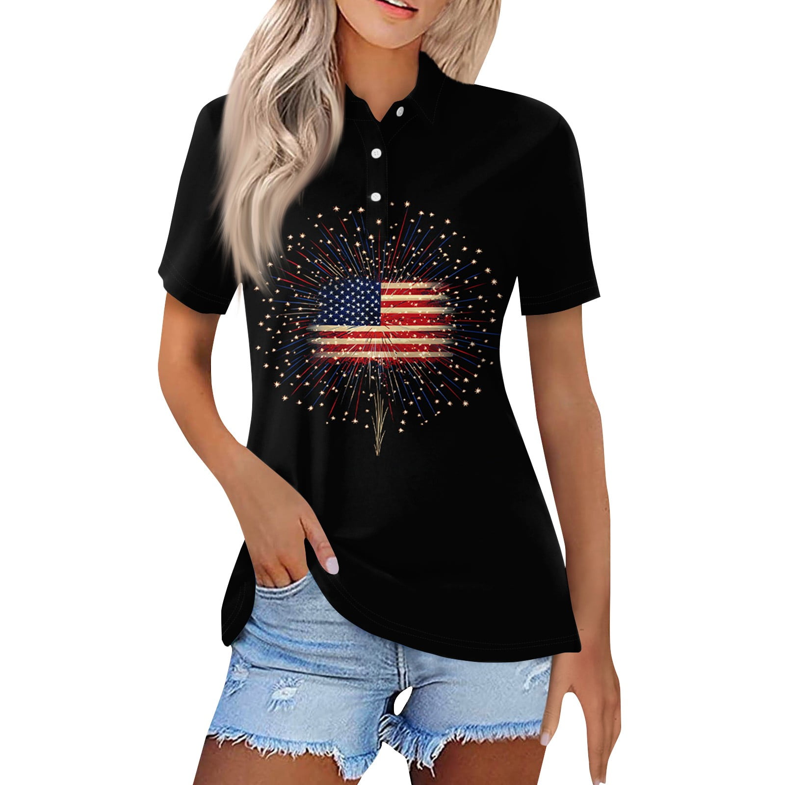 Rlmidhb Independence Day American Flag Polo Shirts for Women 4th of ...