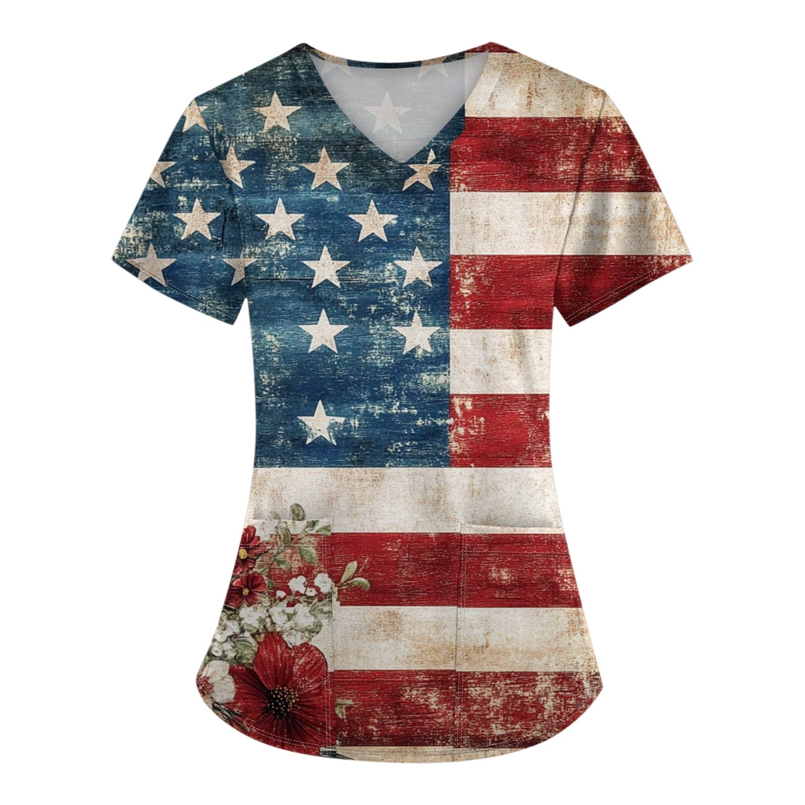 Rlmidhb Independence Day American Flag Scrub Tops for Women 4th of July ...