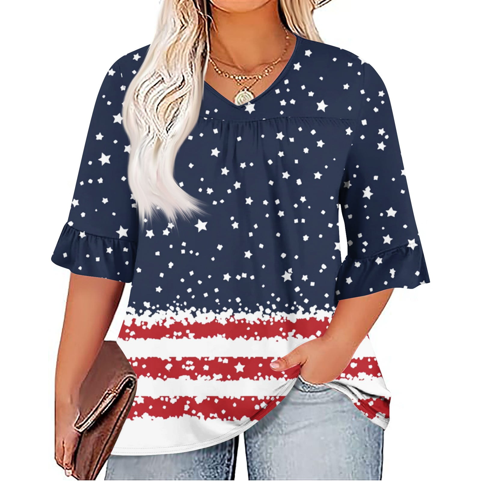 Rlmidhb Independence Day Plus Size 4th of July Shirt for Women American ...
