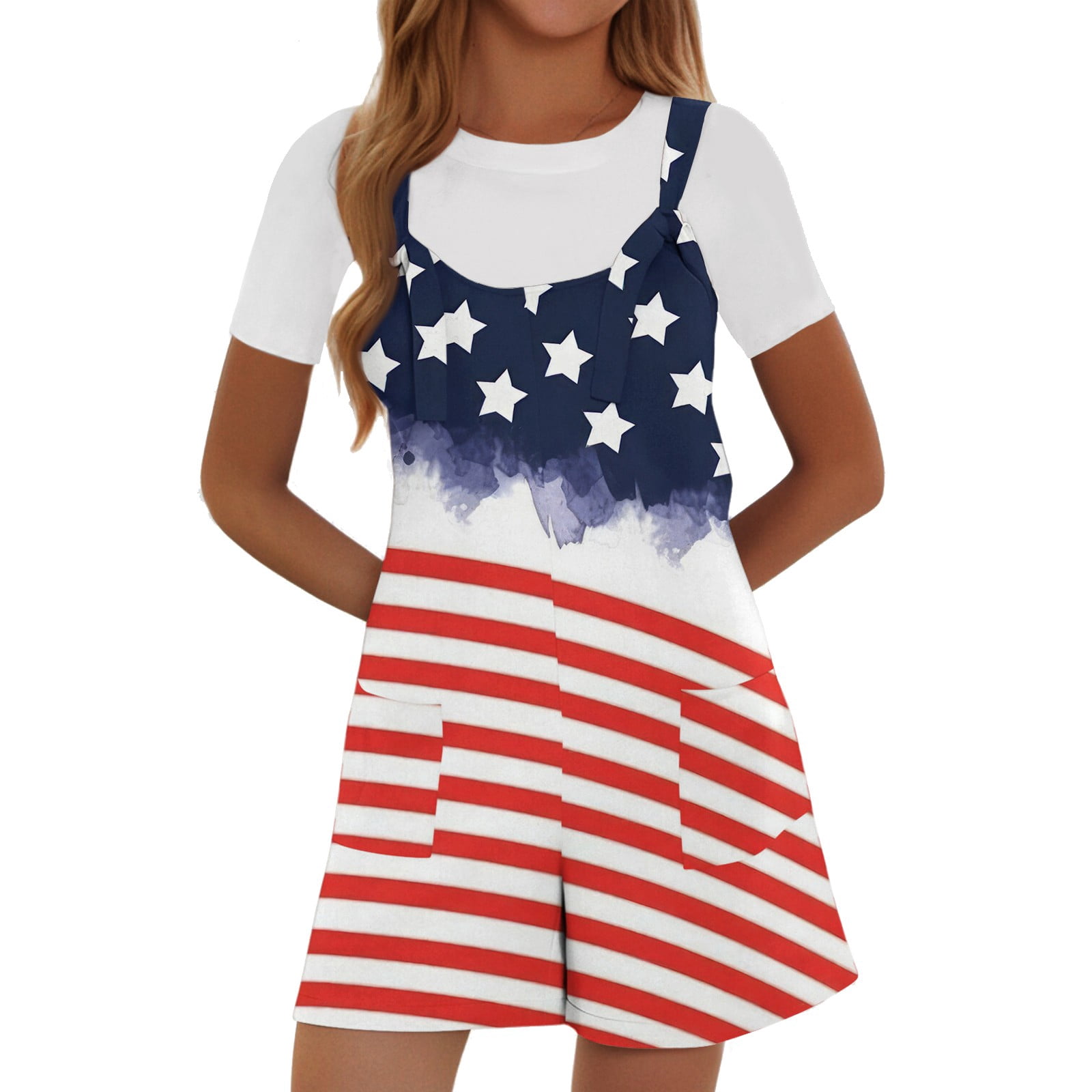 Rlmidhb Jumpsuit Pleated Rompers for Little Girl Patriotic 4th of July ...