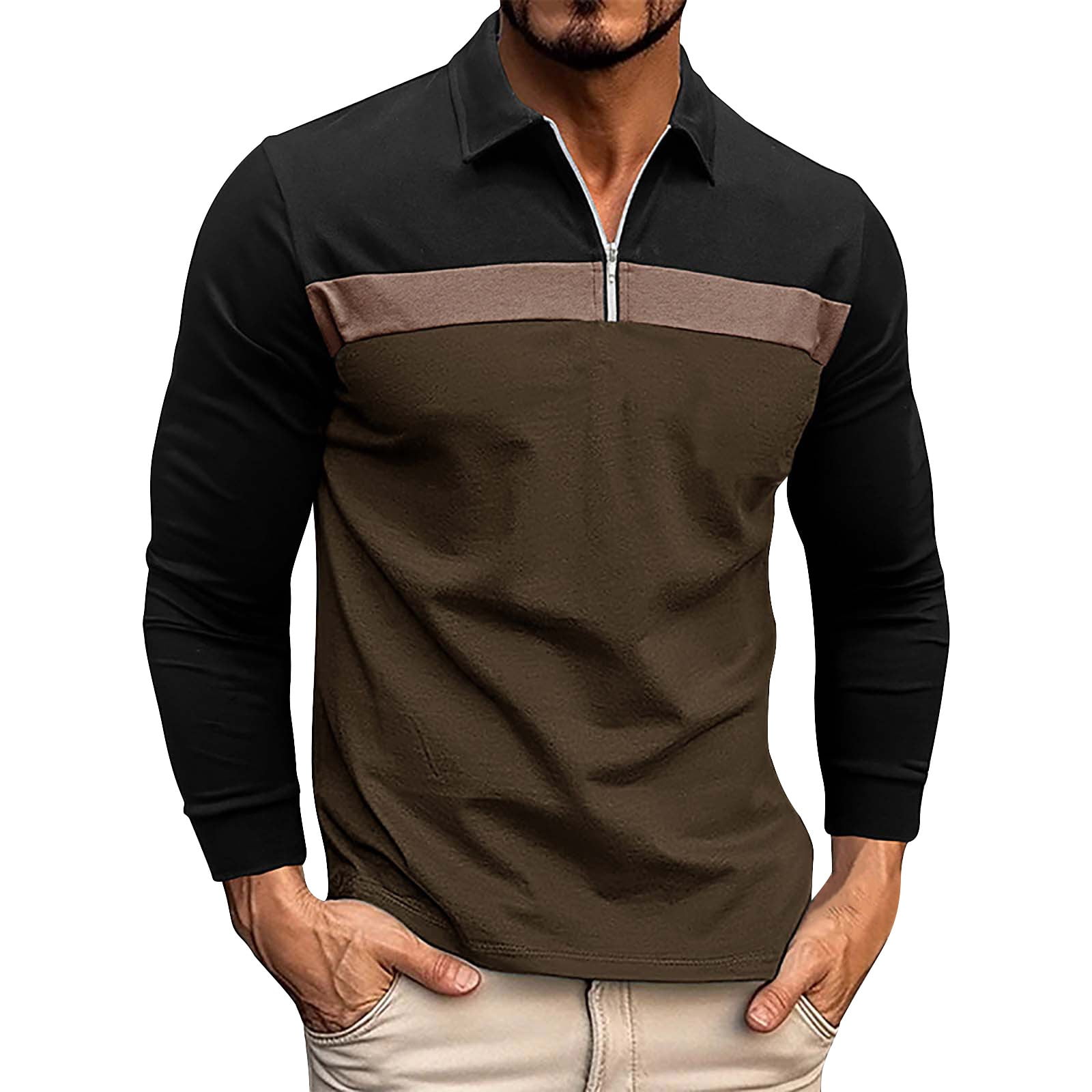 Rlmidhb Long 2025 Polo Shirts for Men Fall Winter Green Color Block ...