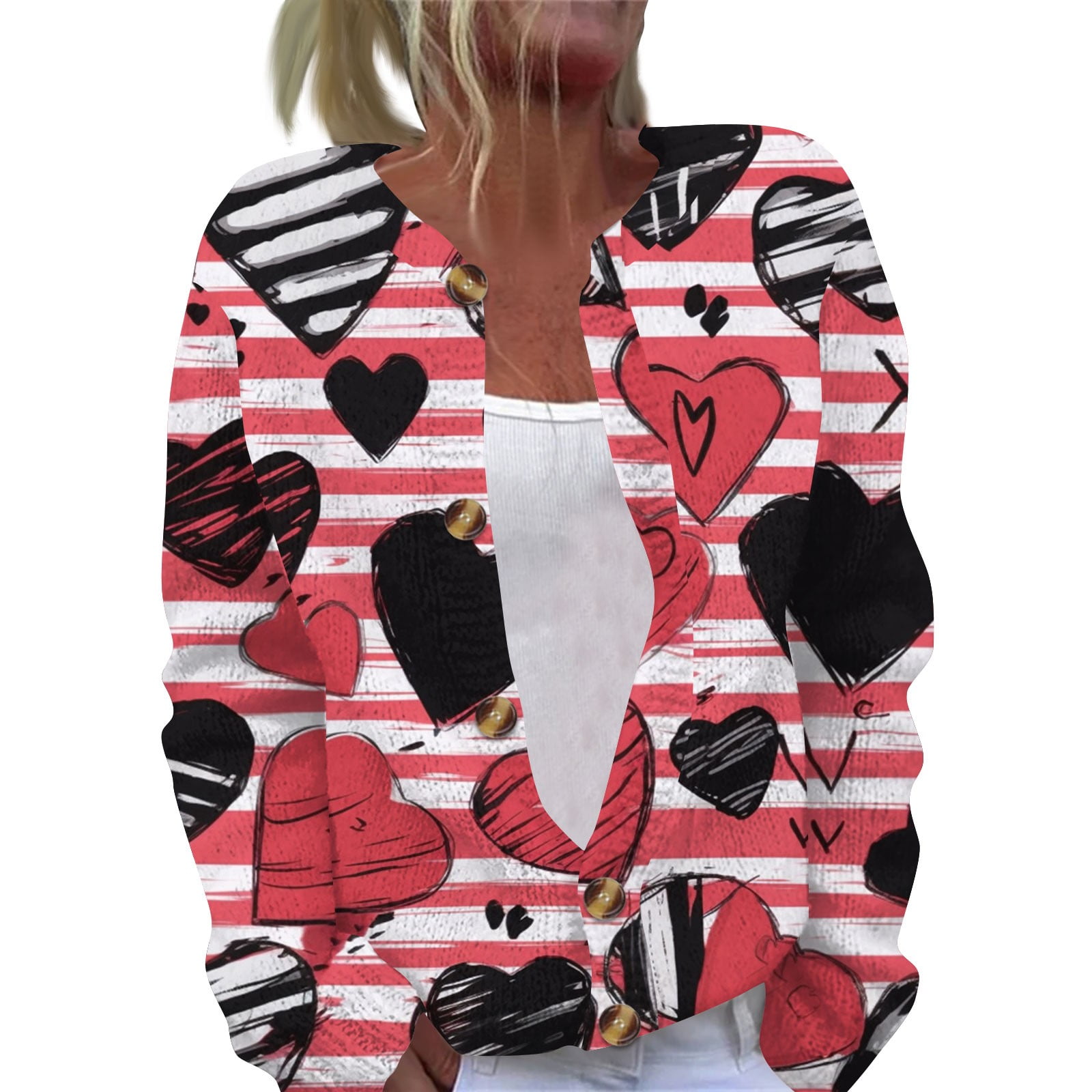 Rlmidhb Love Heart Cardigan Sweaters Women Valentine's Day Red Button ...