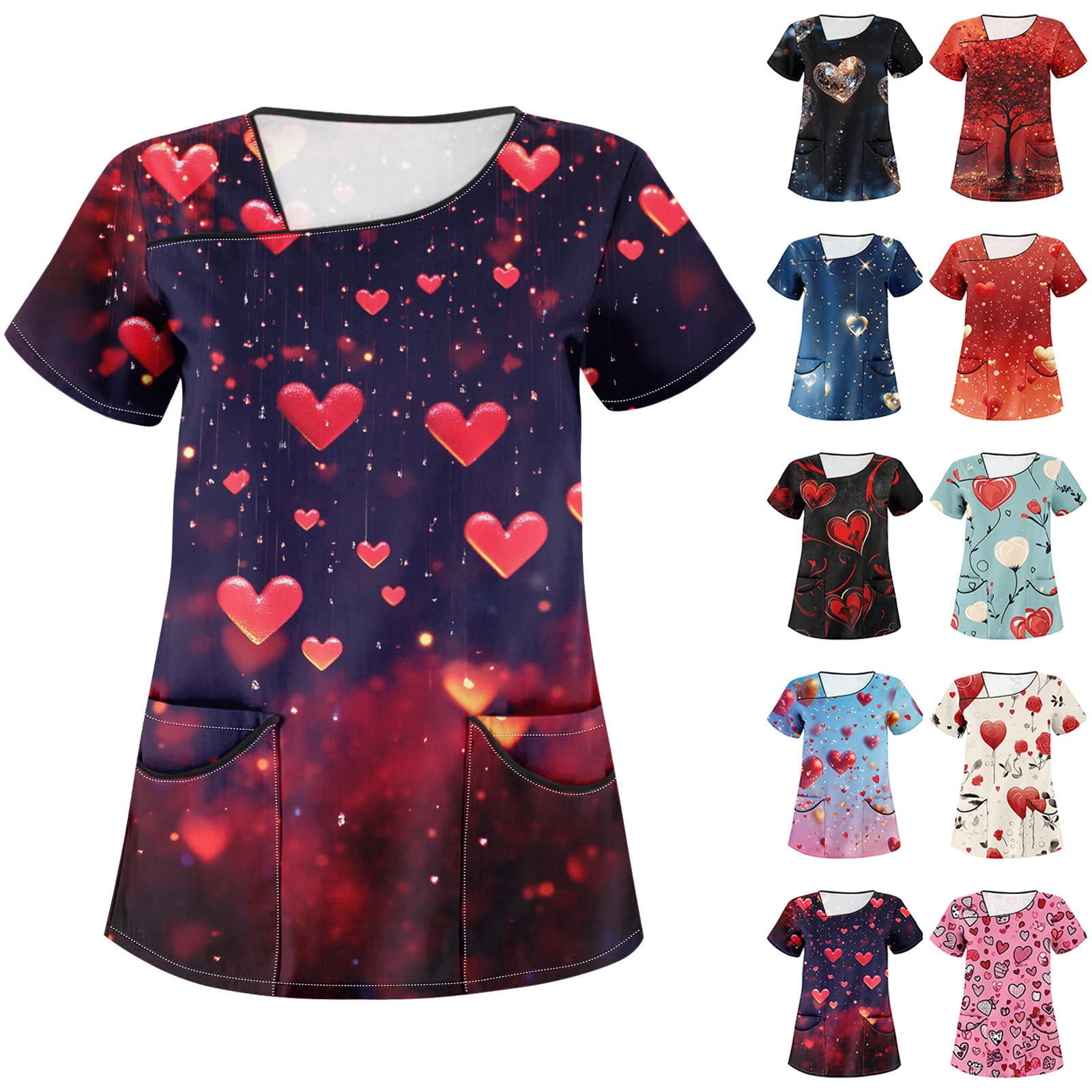 Rlmidhb Nurse Uniform Love Heart Women Valentine's Day 2025 Blue Basic ...