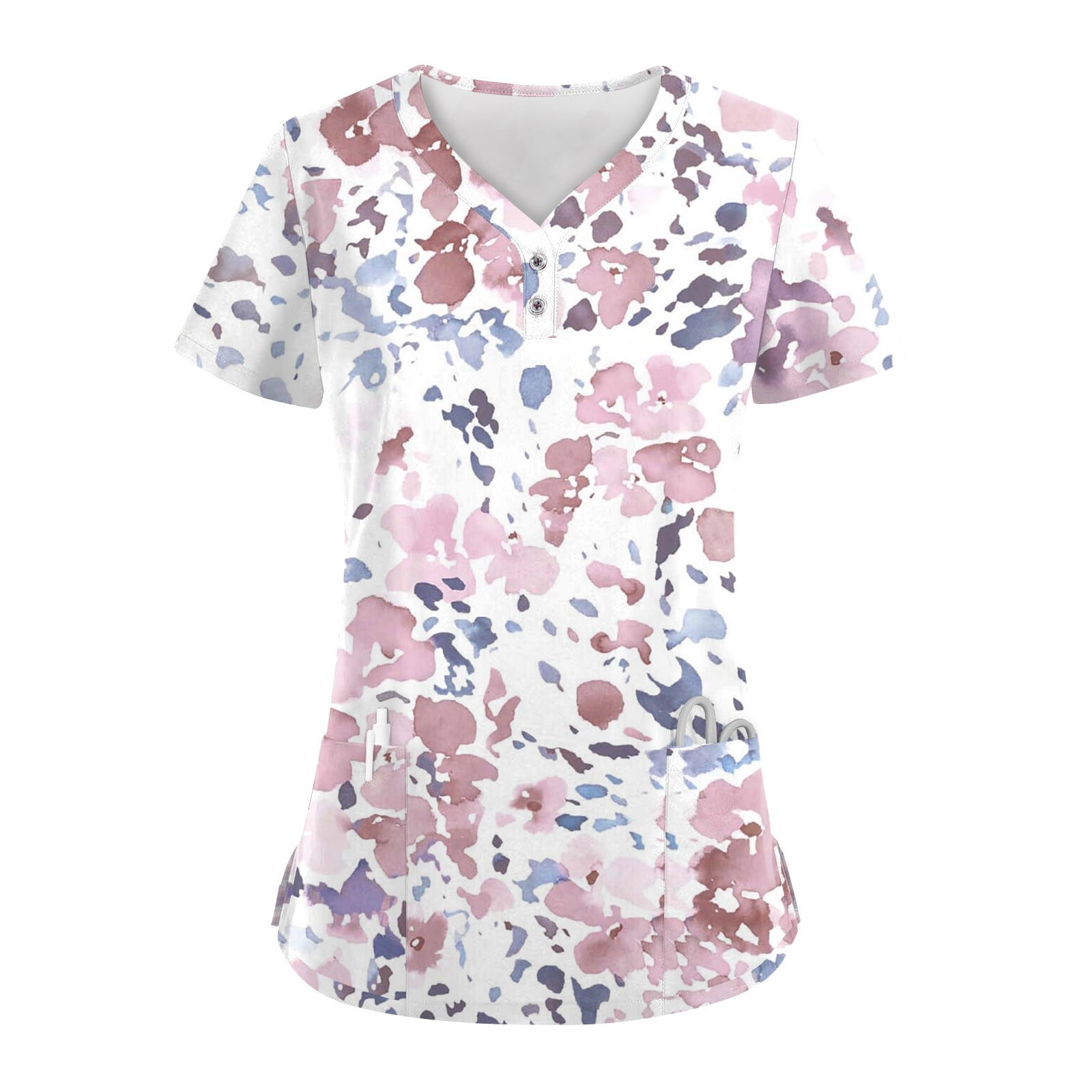 Rlmidhb Pink Scrub Tops for Women Button Down Floral Print Nurse ...