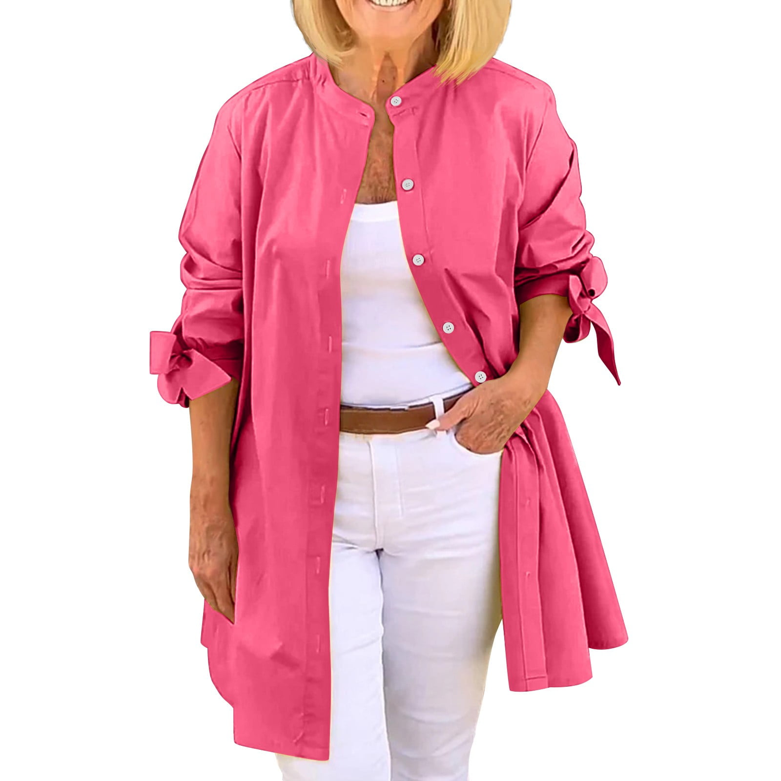 Rlmidhb Pink Trench Coat for Women 2025 Basic Solid Color Long Button ...