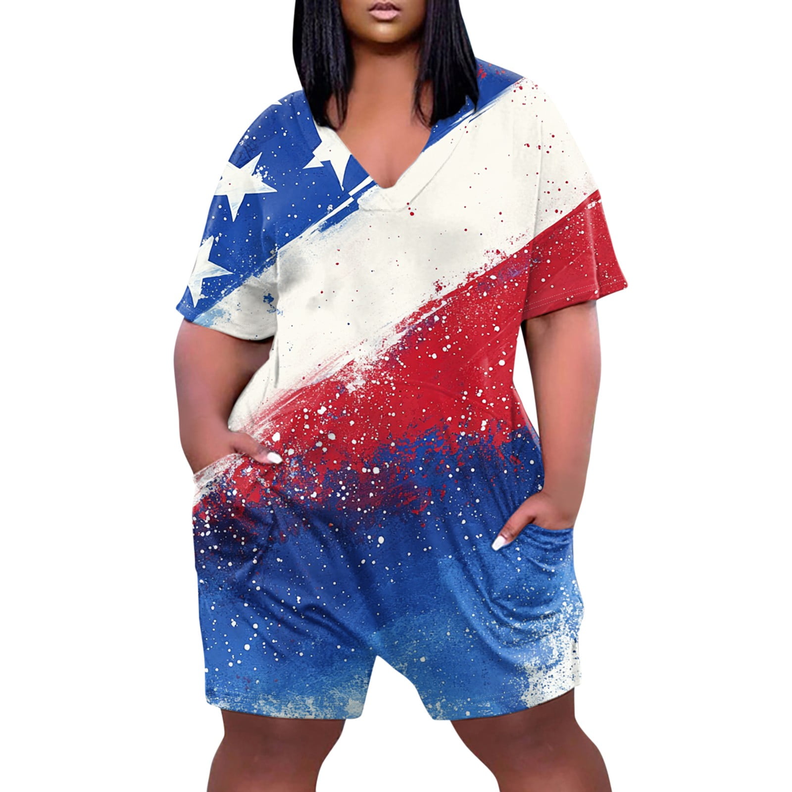 Rlmidhb Plus Size Independence Day Rompers for Women American Flag USA ...