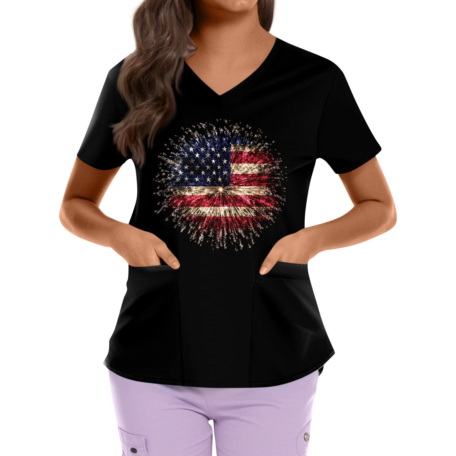 Rlmidhb Plus Size Independence Day Scrub Tops for Women American Flag ...