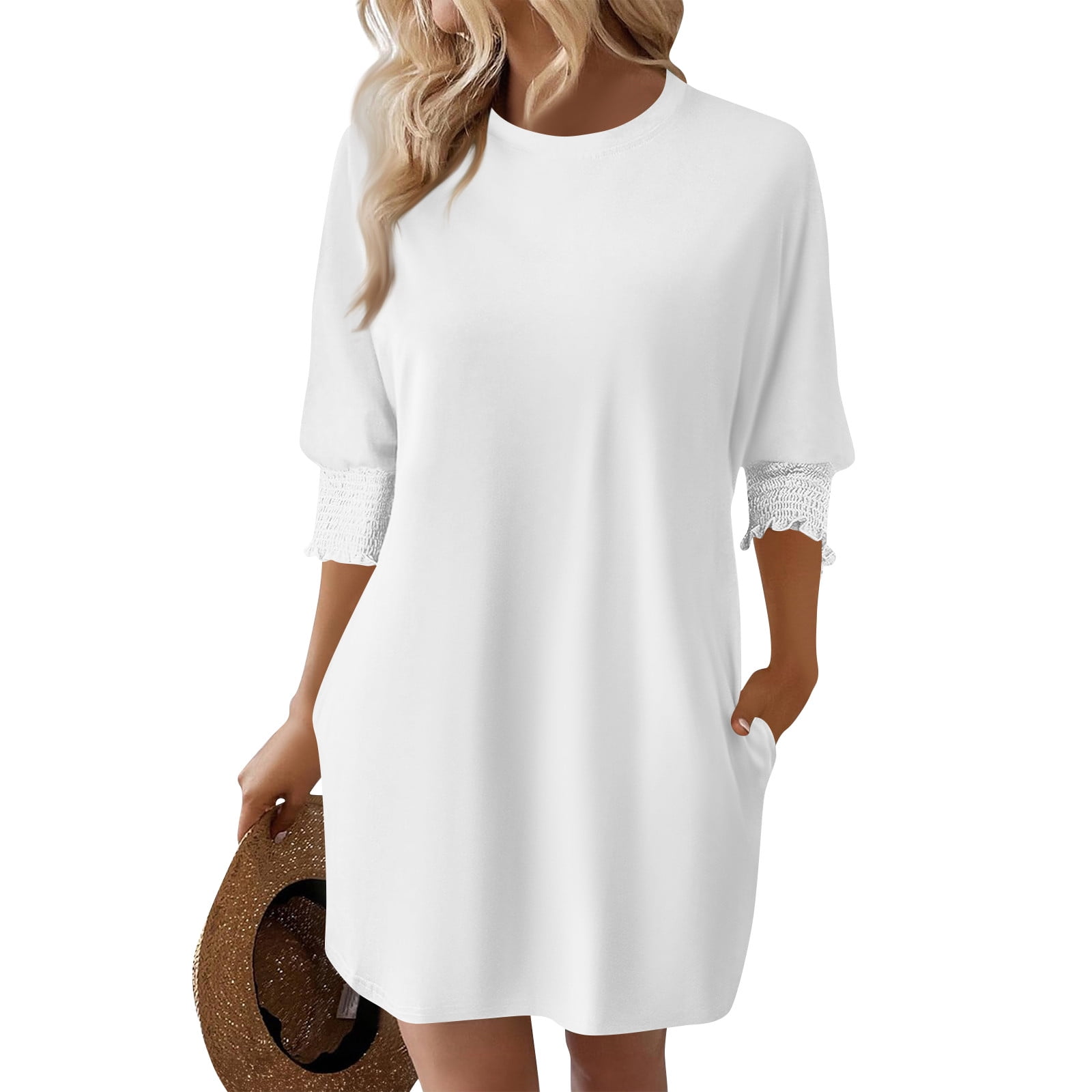 Rlmidhb Trendy White Casual Dresses for Women Summer Loose Midi Dress ...