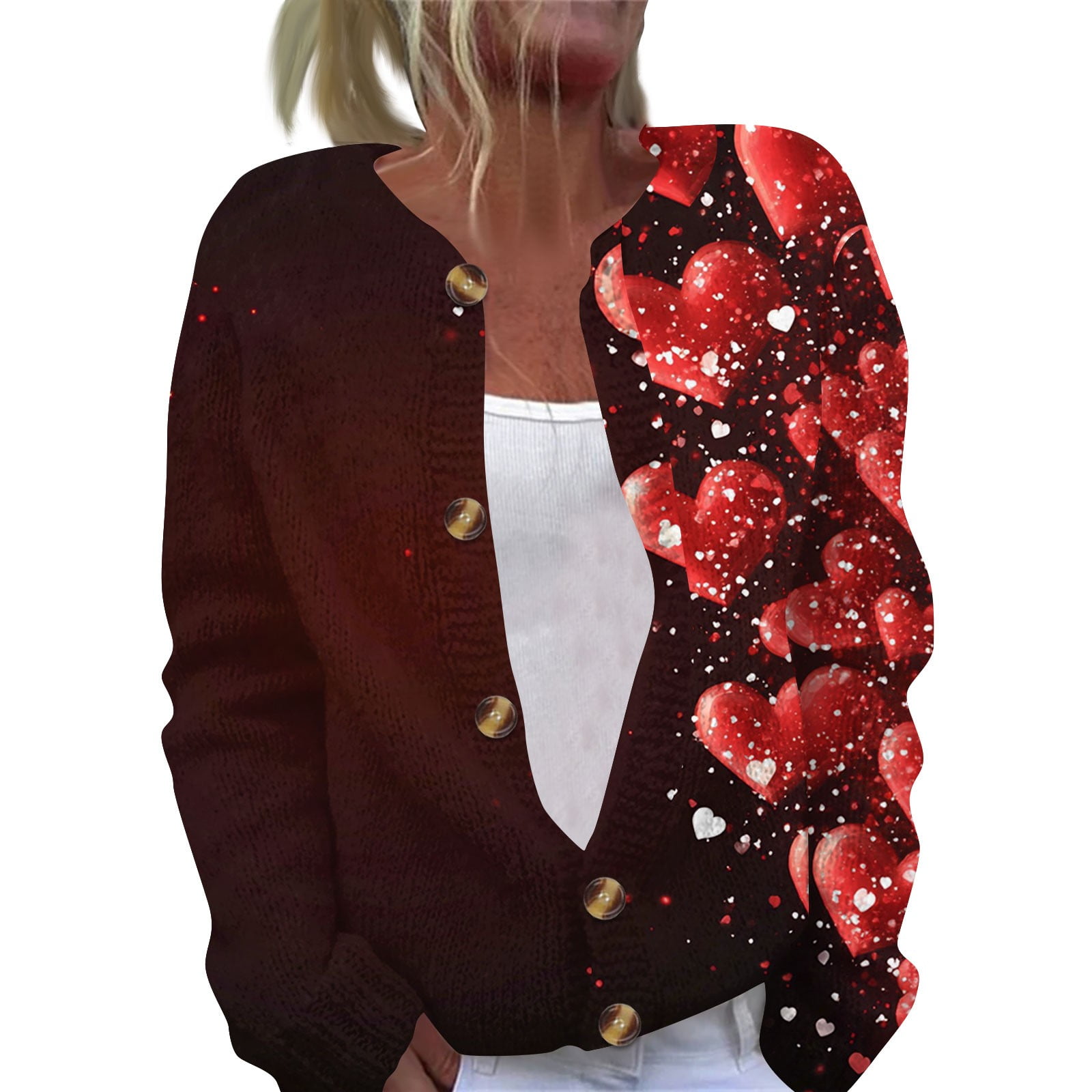 Rlmidhb Valentine's Day Cardigan Sweaters Love Heart Women Button Down ...