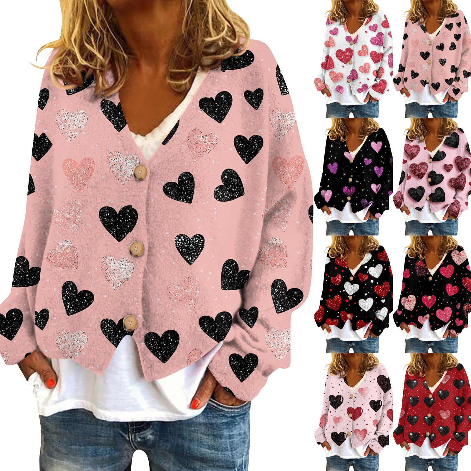 Rlmidhb Valentine's Day Oversized Button Up Sweaters for Women Pink ...