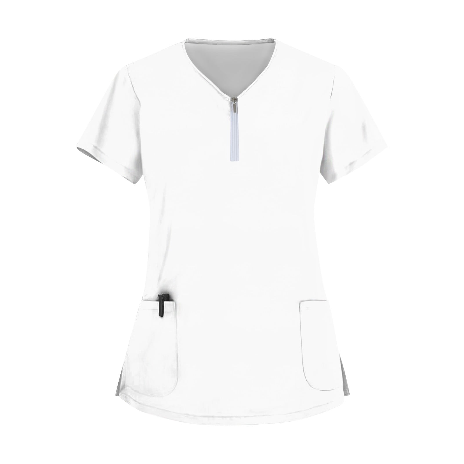 Rlmidhb White Scrub Tops for Women Solid Color Basic Nurse Uniform Half ...