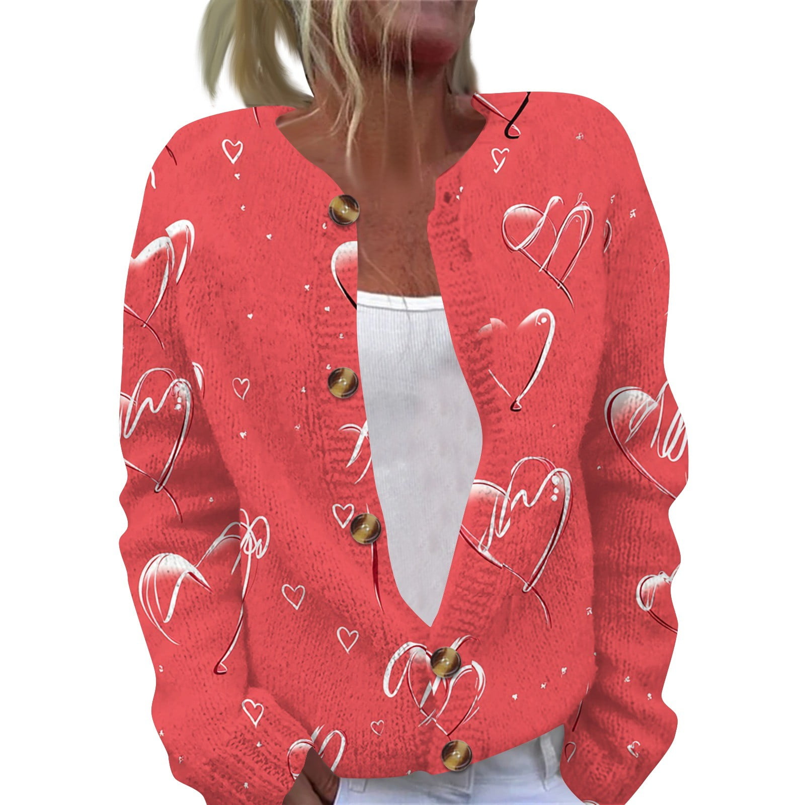 Rlmidhb Women Cardigan Sweaters Love Heart Valentine's Day Knit Button ...