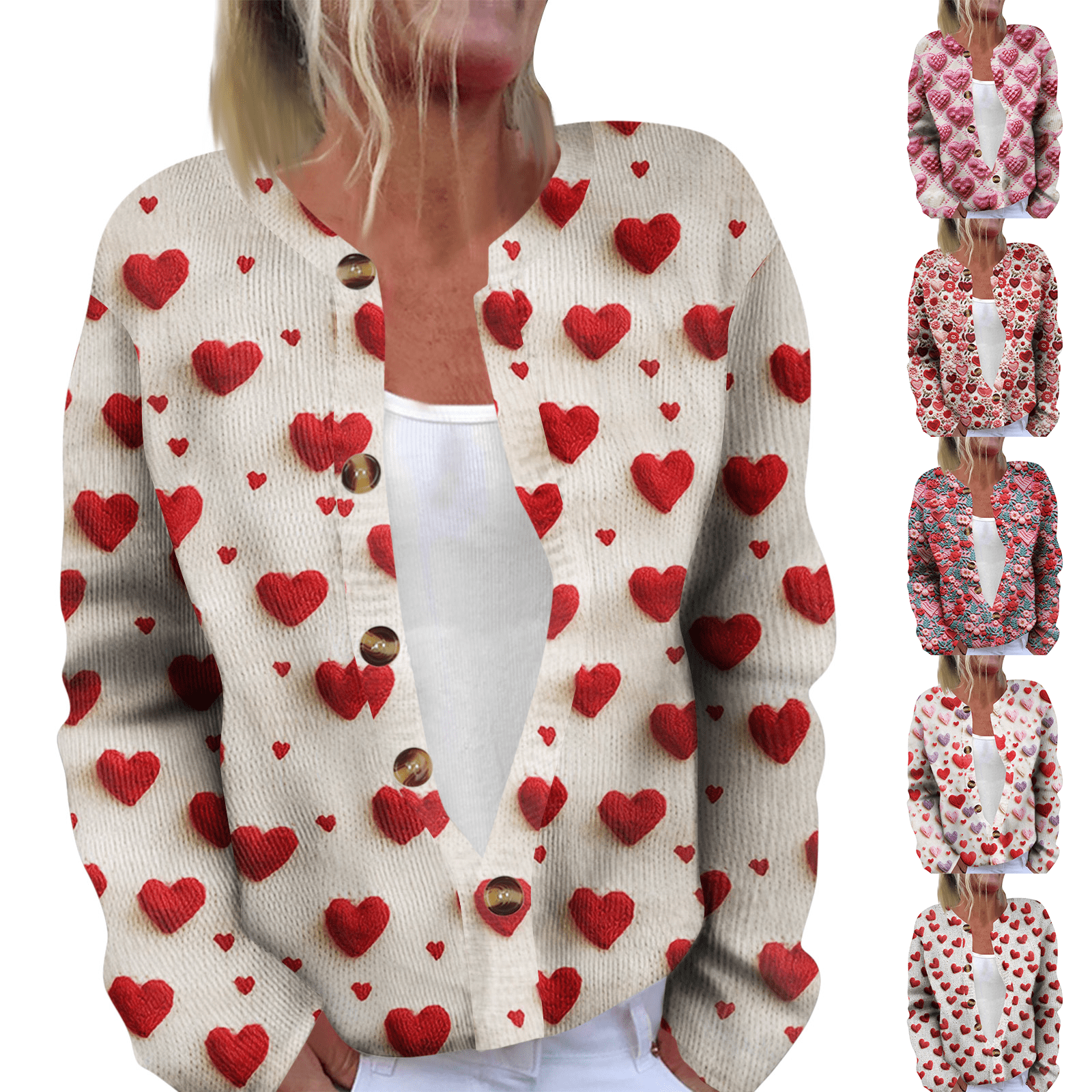 Rlmidhb Women Cardigan Sweaters Love Heart Valentine's Day Pink Oversized Button Up Sweaters ...