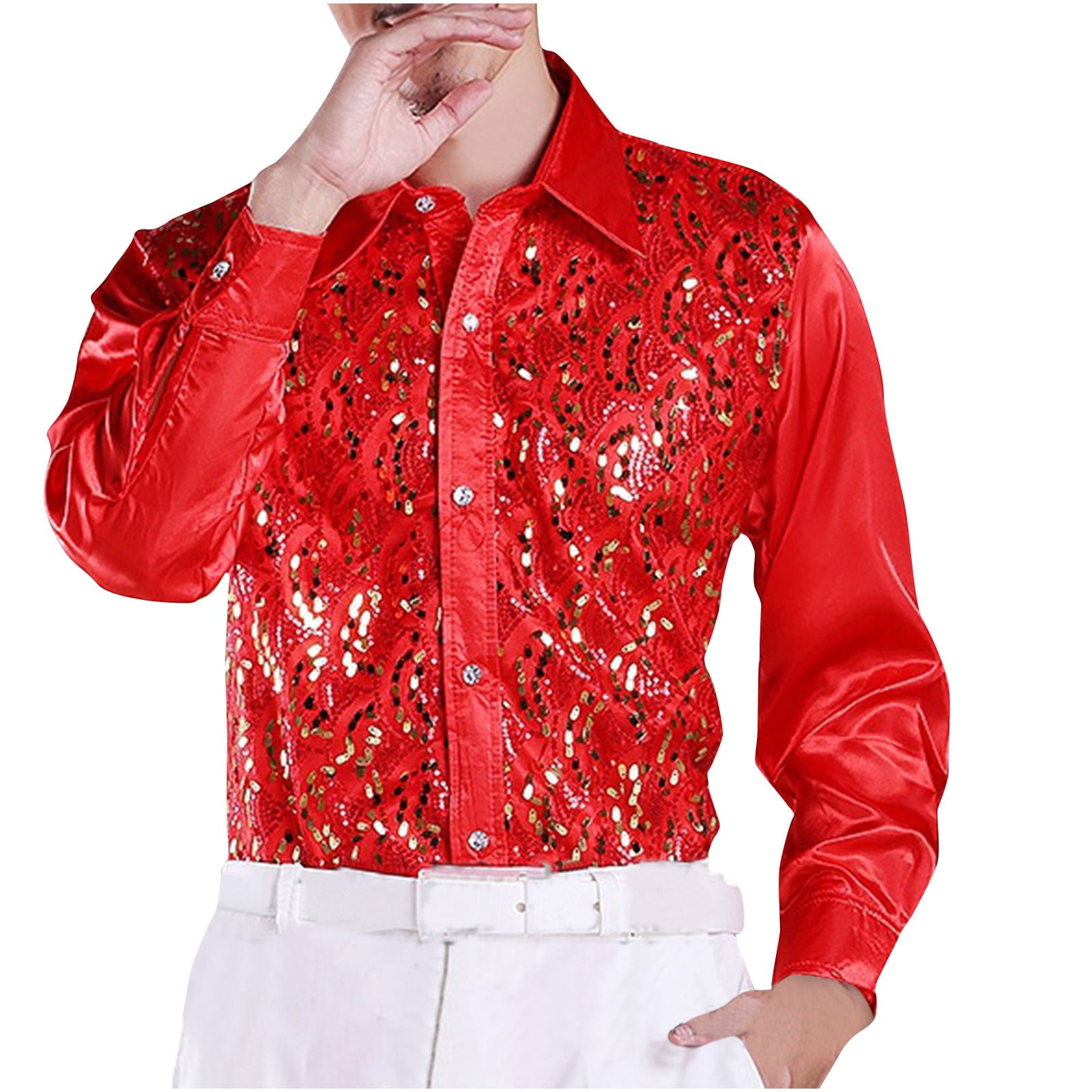 Rloper-Lop Men Dress Shirt Sequins Long Sleeve Button Down T Shirt ...