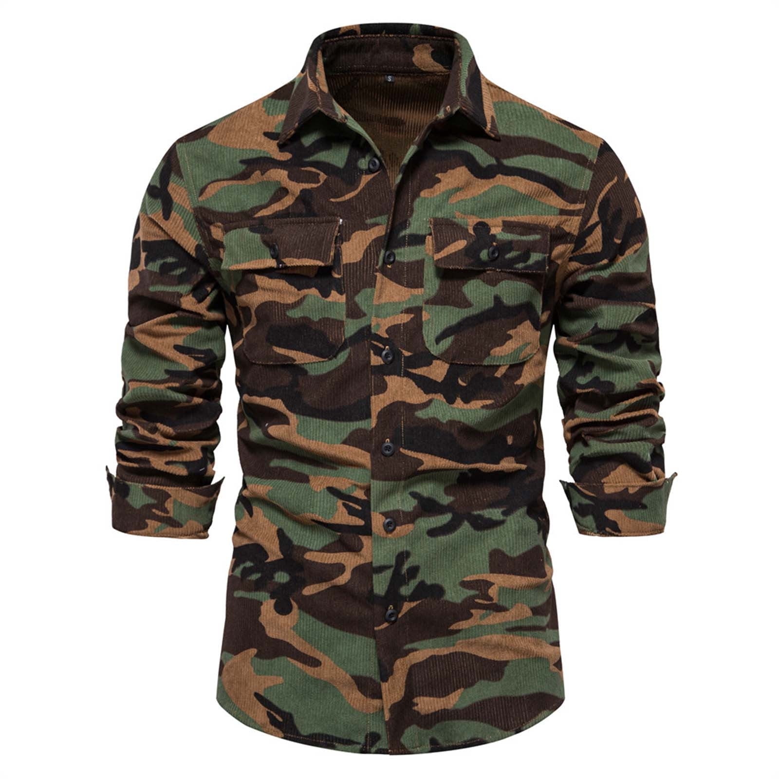 Rloper-Lop Men Long Sleeve Camo Shirts Vintage Solid Color Jacket Tops ...