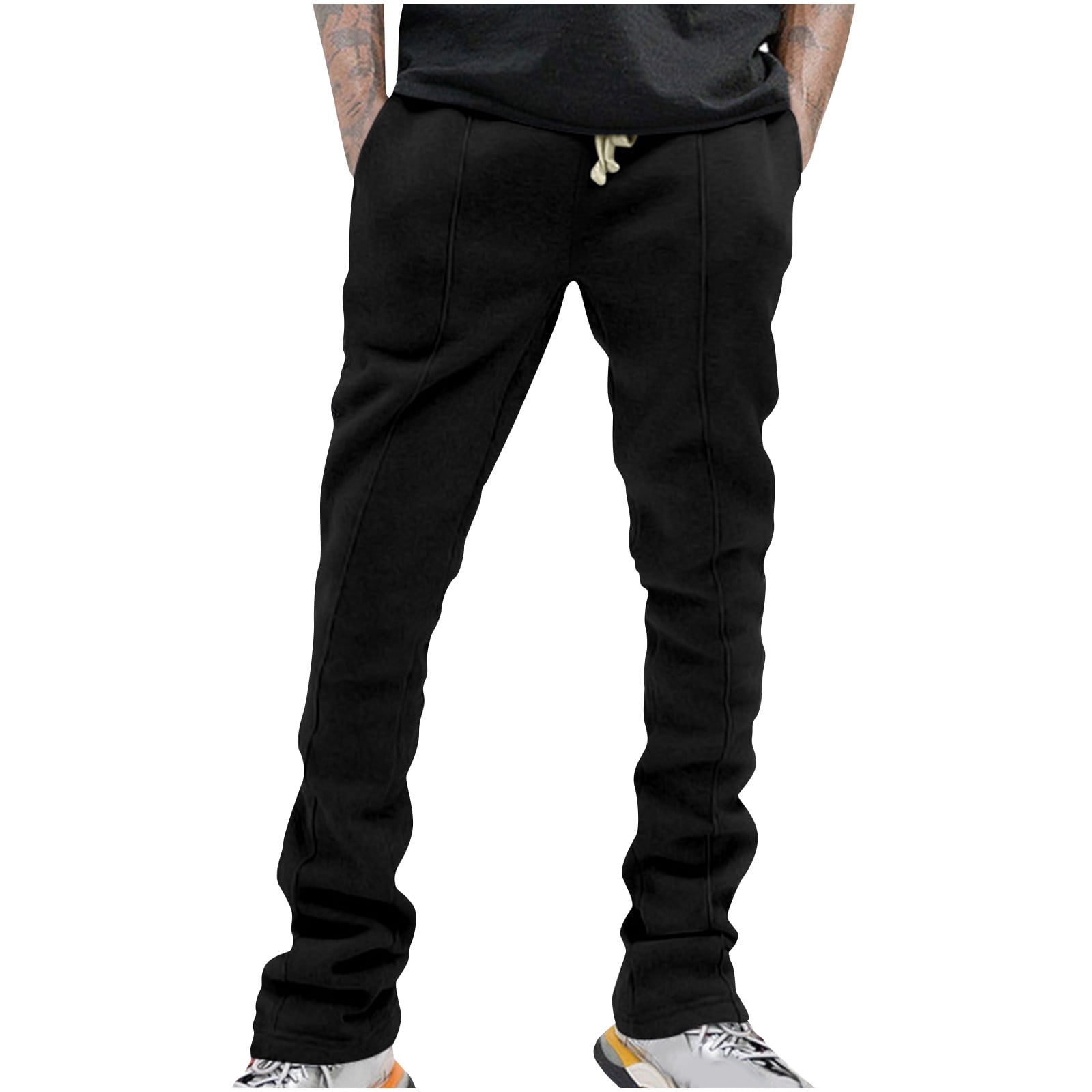 Rloper-Lop Men's Drawstring Waist Pants Stacked Flared Cool Sweatpants ...