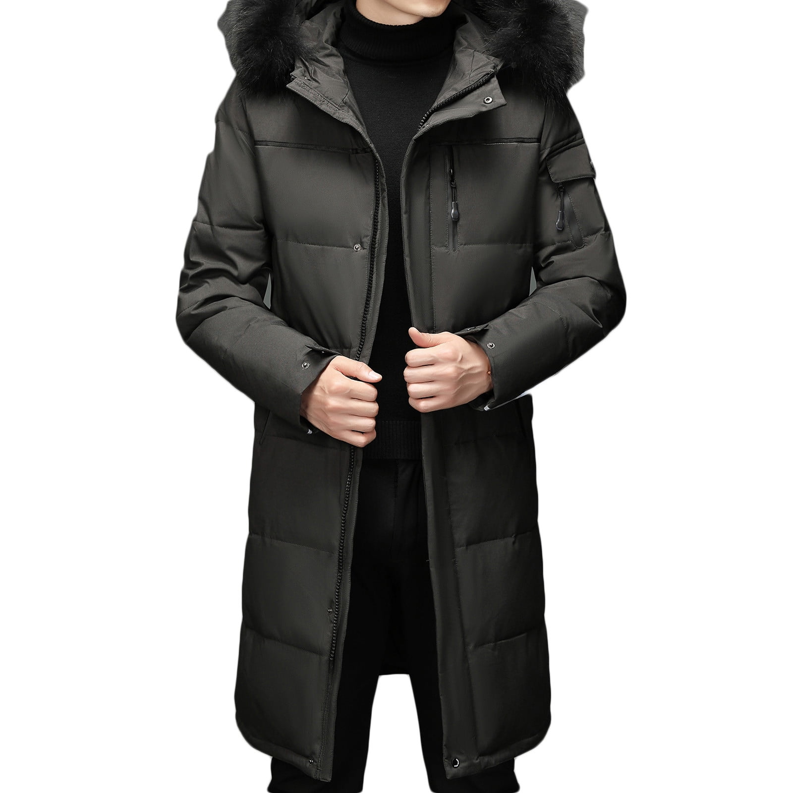 Rloper-Lop Men's Long Puffer Jackets Solid Color Thickened Coats Winter ...