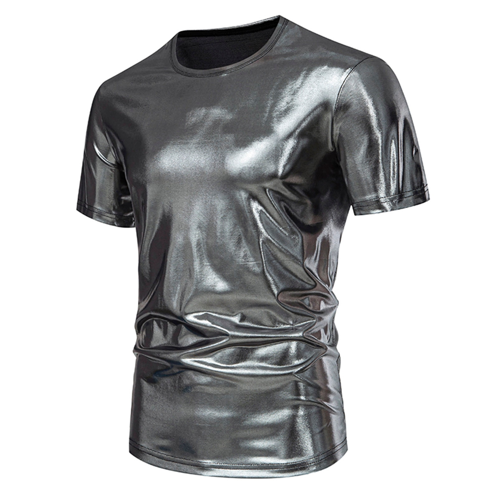 Rloper-Lop Metallic T-Shirts for Men Short Sleeve Crewneck Shirts Shiny ...