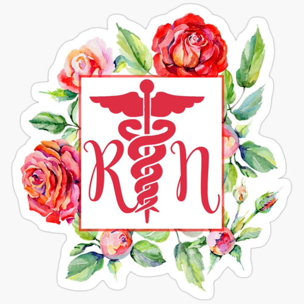 Rn Registered Nurse Floral Rose Flower Sticker Phone Decal Water Bottle ...