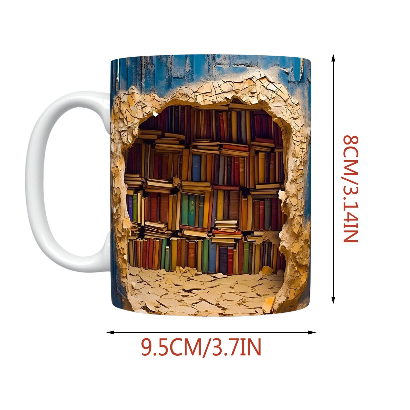 RnemiTe-amo 3D Bookshelf Mug 3D Library Bookshelf Mugs Book Lovers ...