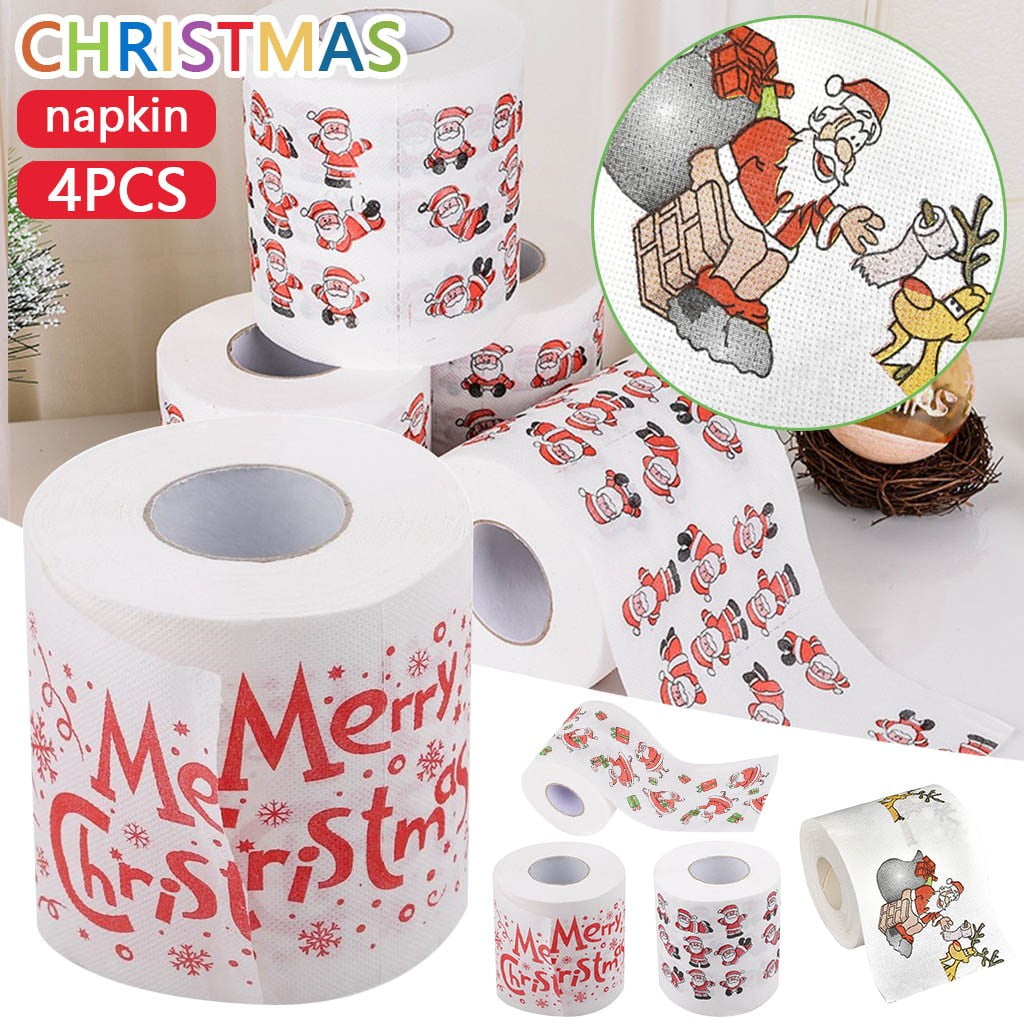 RnemiTe-amo 4 Rolls Merry Christmas Toilet Paper Cute Santa Claus Funny ...