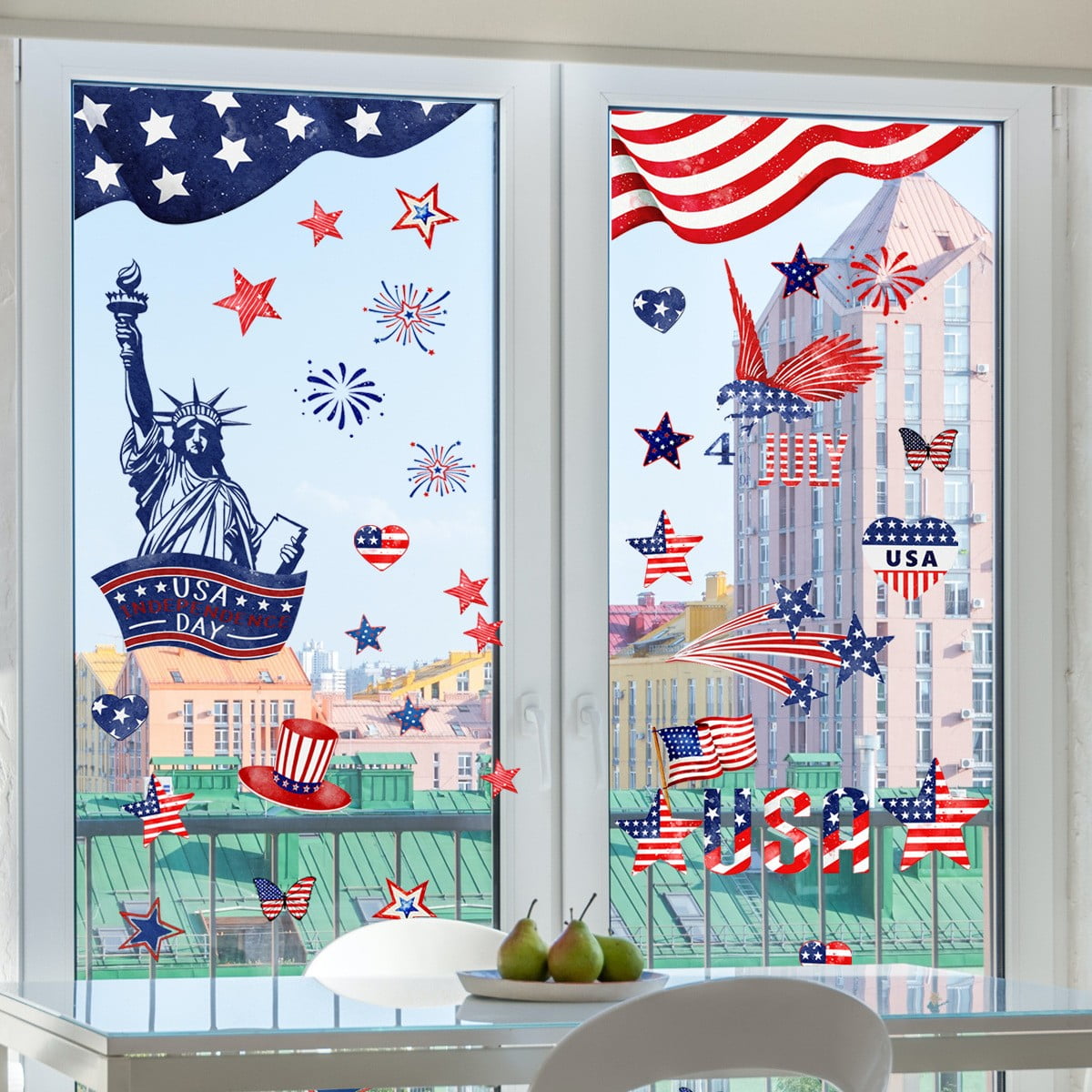 RnemiTe-amo 4th of July Gnome Window Clings Decorations for Glass,USA ...