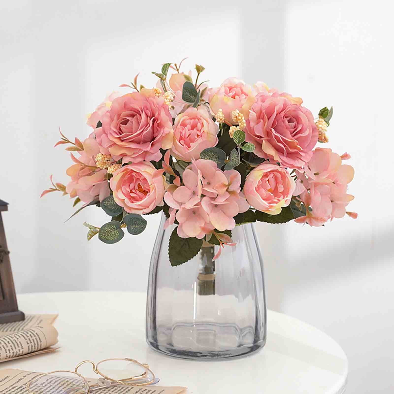 RnemiTe-amo Artificial Flowers, Fake Peony Silk Hydrangea Bouquet Decor ...
