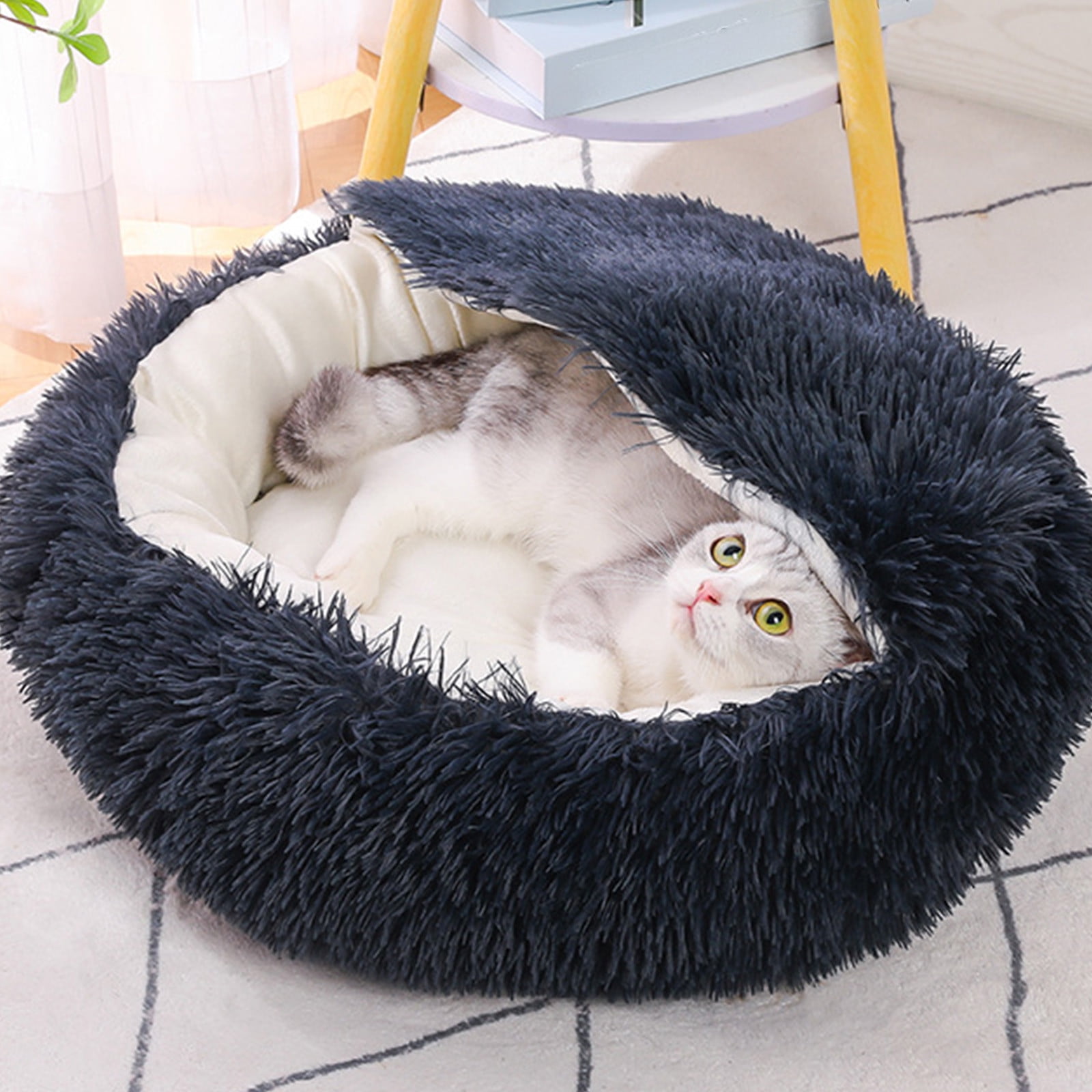 RnemiTe-amo Calming Dog Bed & Cat Cave, 15.7 Inch Round Donut, Washable ...