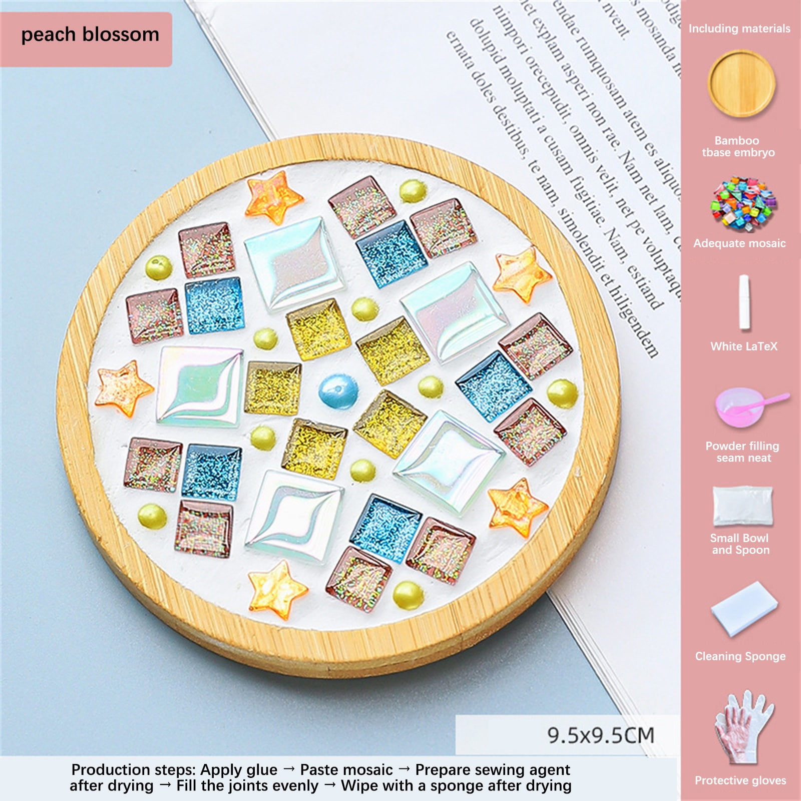 RnemiTe-amo DIY Glass Mosaic Tiles for Crafts,Mixed Color Mosaic Kit with Bamboo Coaster, Crafts ...