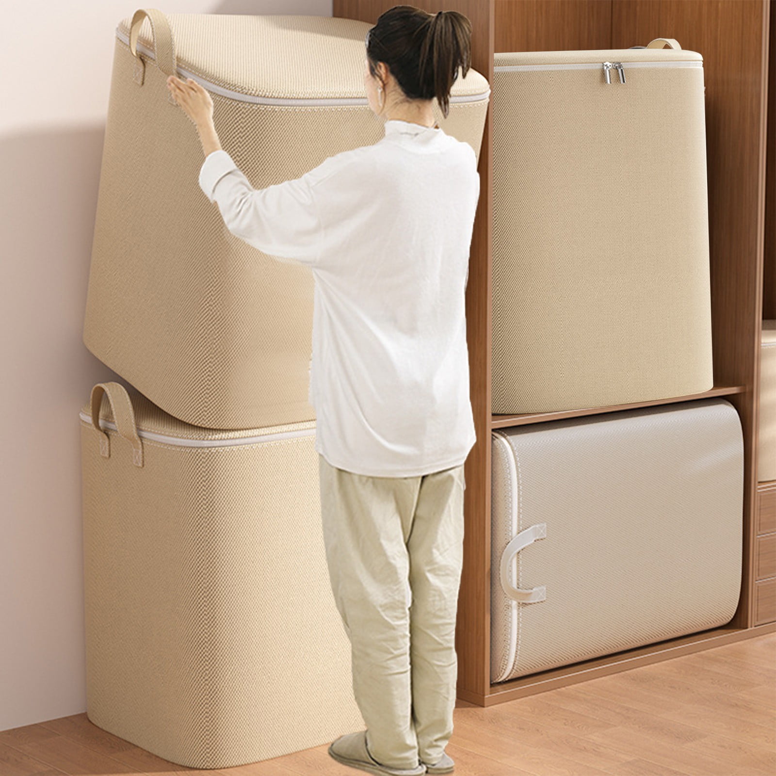 RnemiTe-amo Storage Bins with Zipper Lid, Foldable Blanket Storage ...