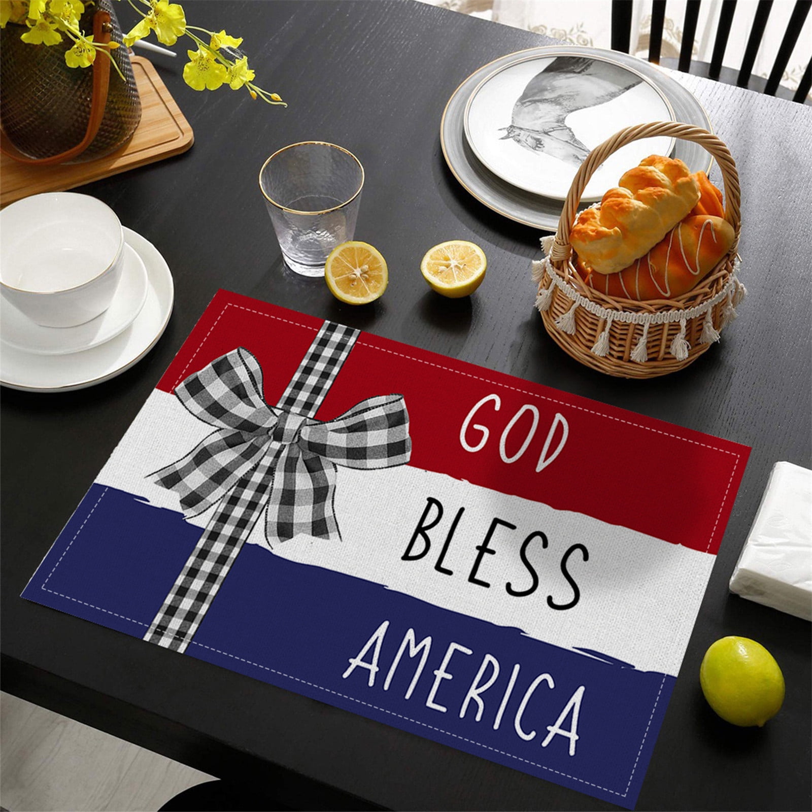 RnemiTe-amo Veterans Day Placemat Set,Red White Blue Heat Resistant ...