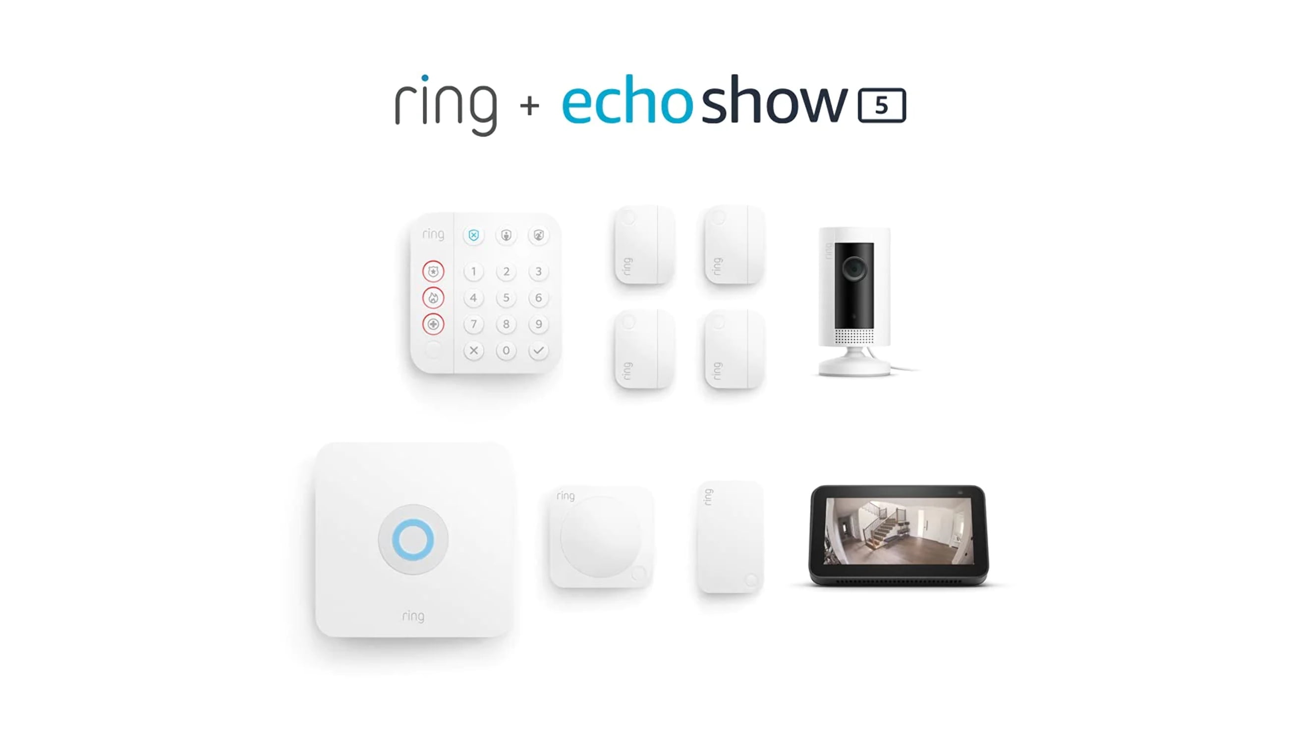 Rng Alarm 8-Piece kit (2nd Gen) with Ring Indoor Cam and Echo Show 5 ...