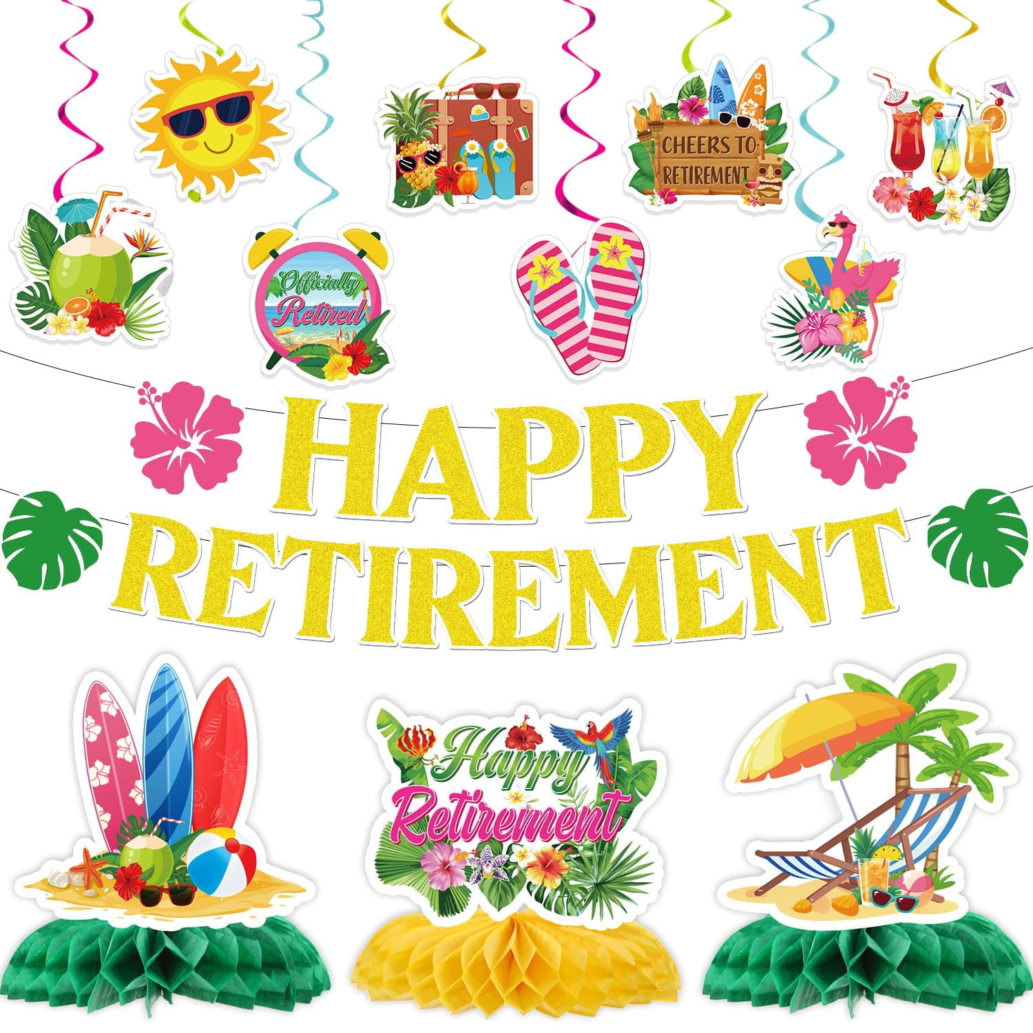 Rngmsi Hawaiian Retirement Party Decorations - 13 Pcs Happy Retirement ...