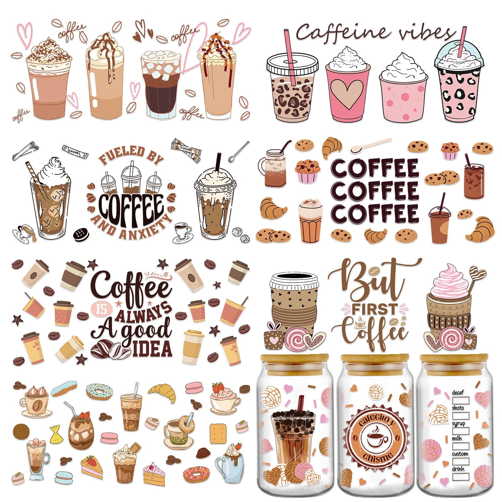 Rngmsi UV DTF Cup MFF30 Wrap - 8 Sheets Coffee UV DTF Cup Wraps for 16 ...