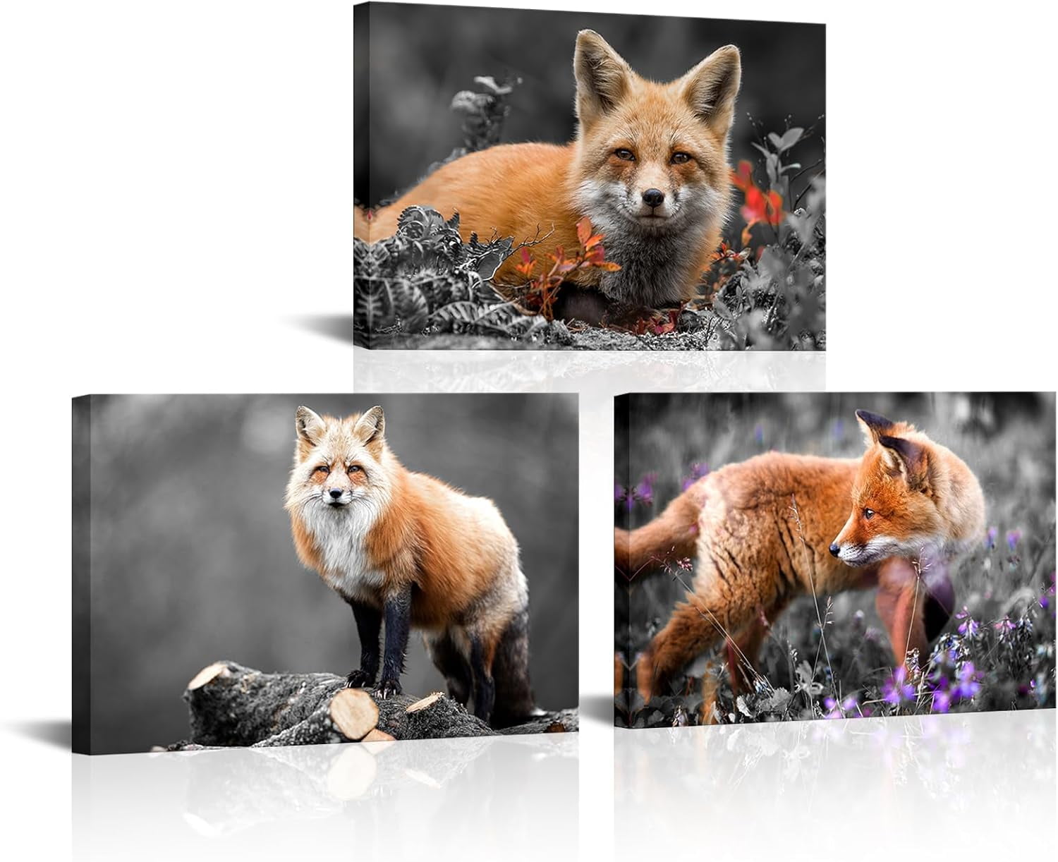 RnnJoile Red Fox Wall Art Decor Fox Canvas Picture Prints Wild Animal ...