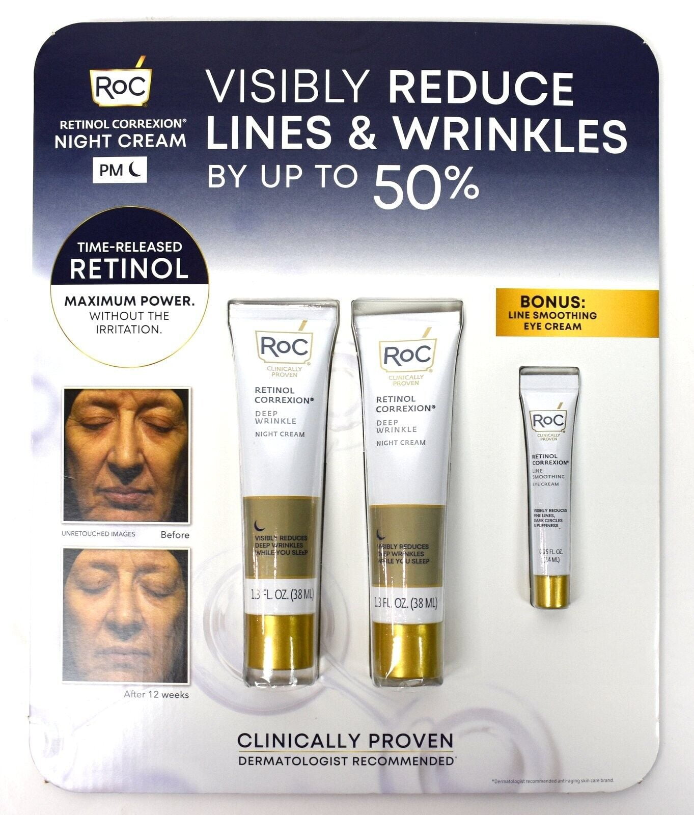 RoC Retinol Correxion Deep Wrinkle Night Cream 2-pack with Bonus Eye Cream - Walmart.com