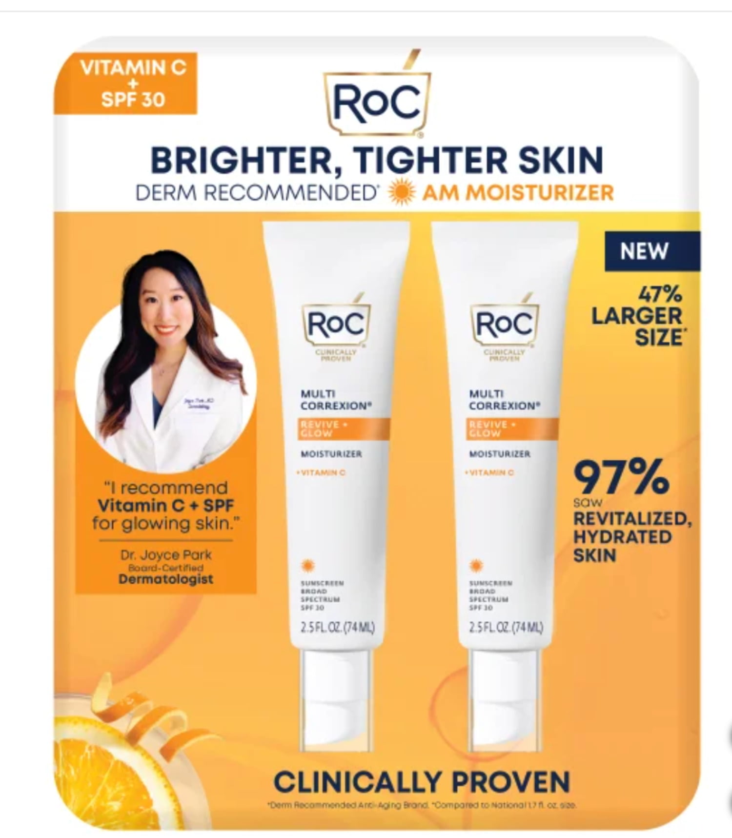 RoC Revive and Glow Vitamin C Moisturizer, SPF 30, 2.5 fl oz, 2-pack ...