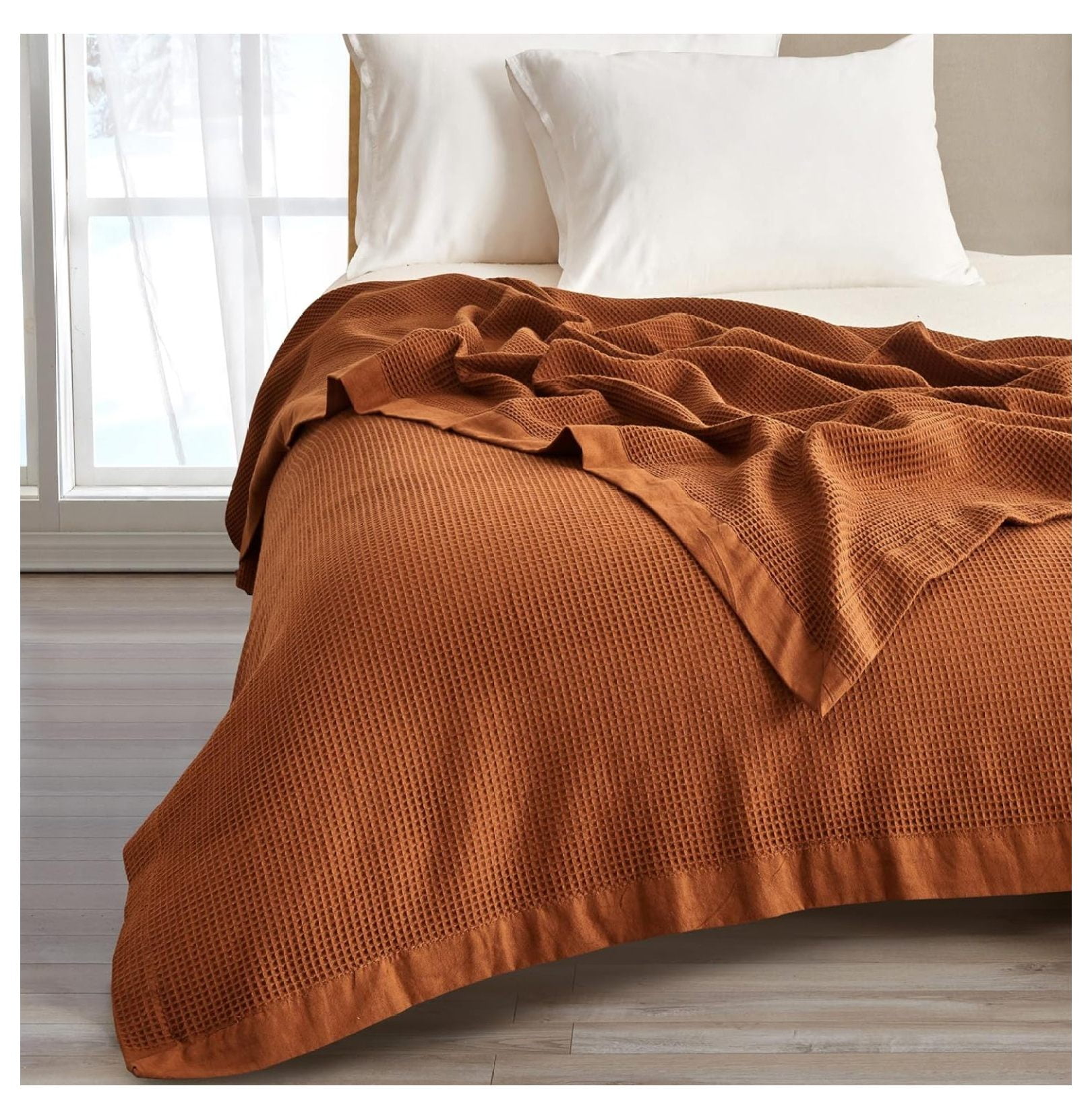 RoLinsc 100% Cotton Terracotta Waffle Weave Full/Queen Blanket ...