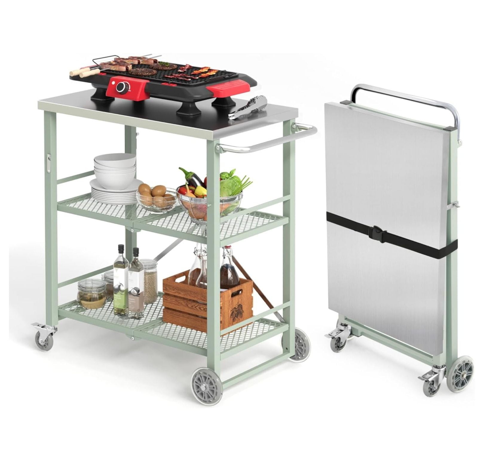 RoLinsc Outdoor Grill Cart Table with Full Folding Design, Stainless ...