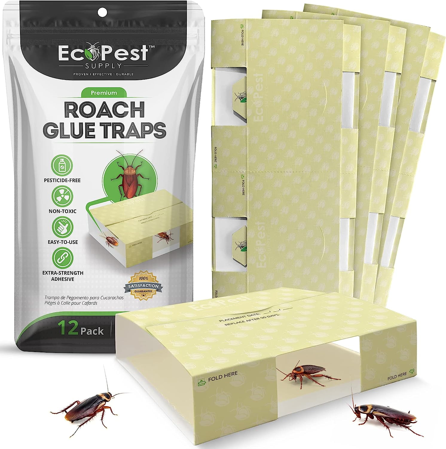 Roach Glue Traps – 12 Pack | Sticky Indoor Glue Traps with Natural ...