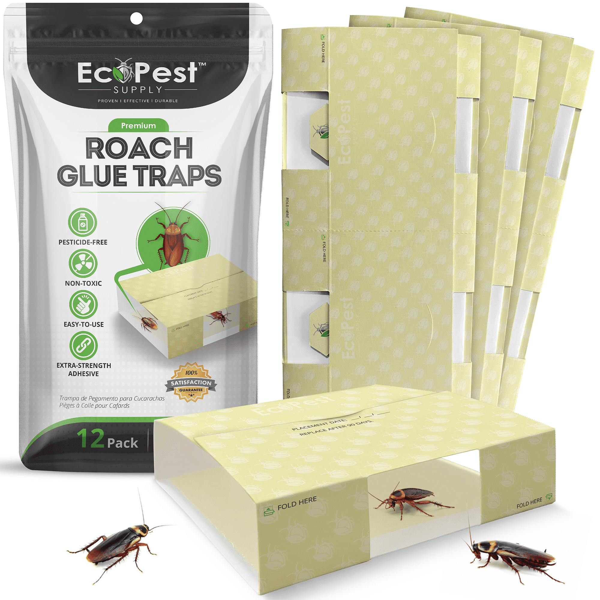 Roach Glue Traps – 12 Pack | Sticky Indoor Glue Traps with Natural ...