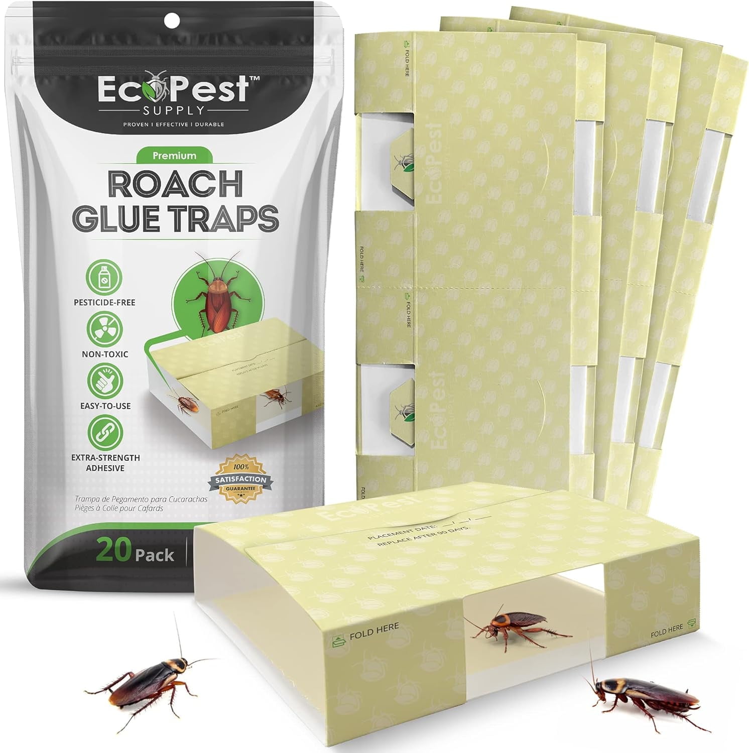 Roach Glue Traps – 20 Pack | Sticky Indoor Glue Traps with Natural Attractant | Traps Roaches ...
