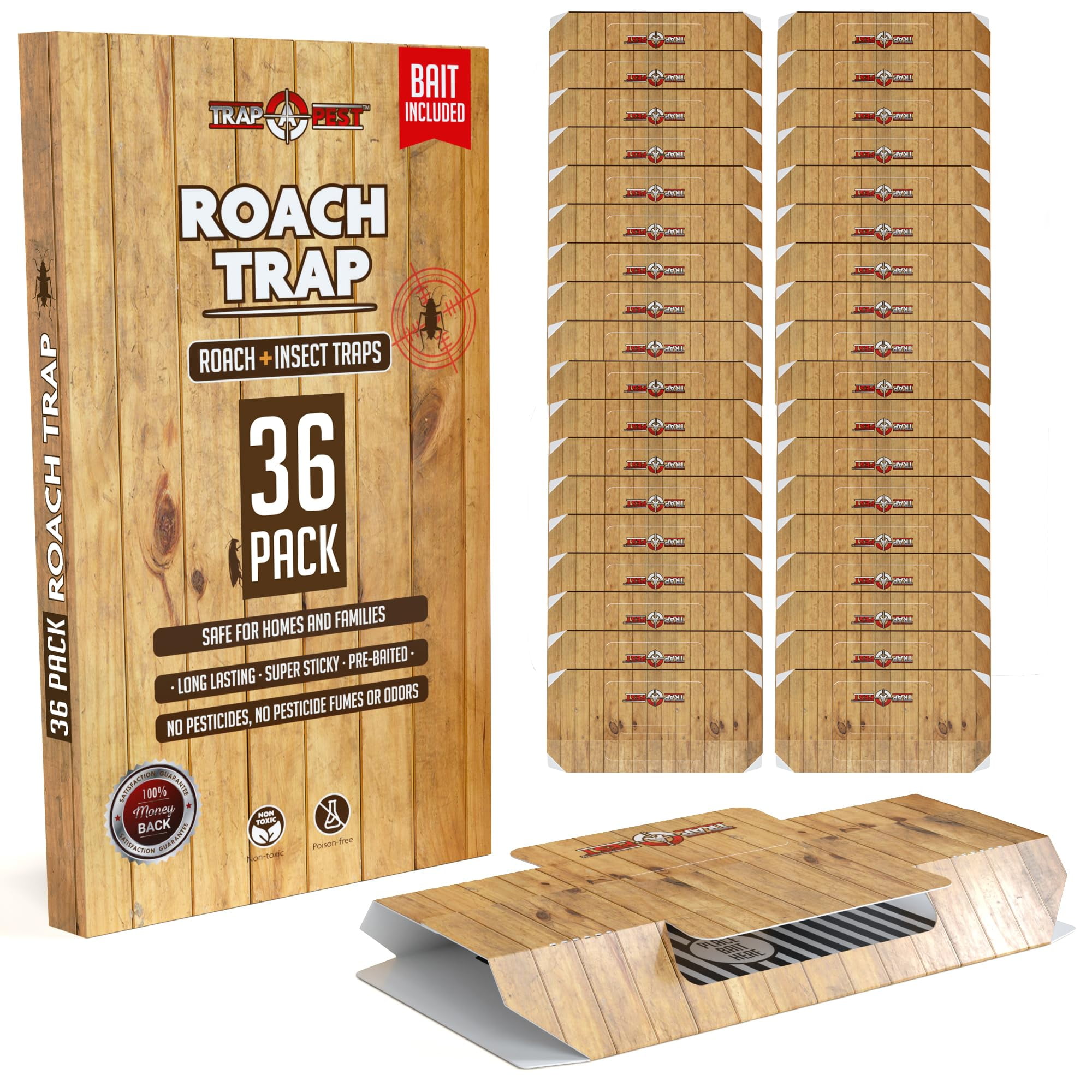 Roach Traps Indoor Sticky (36 Pack) - Glue Traps for Roaches Bug Traps ...