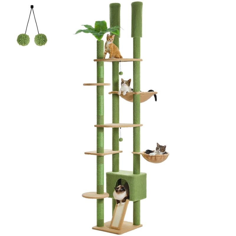 Road Cactus Cat Tree Floor to Ceiling Cat Tower with Adjustable Height ...