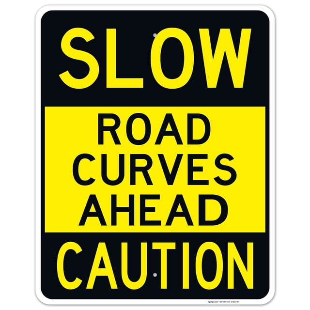 Road Curves Ahead Caution With Slow Symbol Sign, - Walmart Business ...